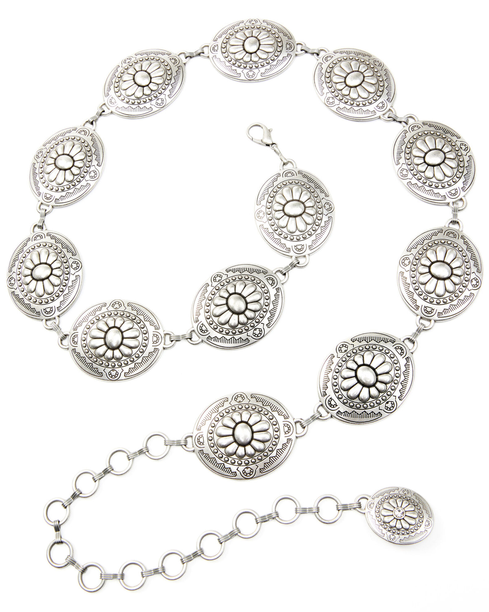 Shyanne Women's Oval Concho Chain Belt, Silver