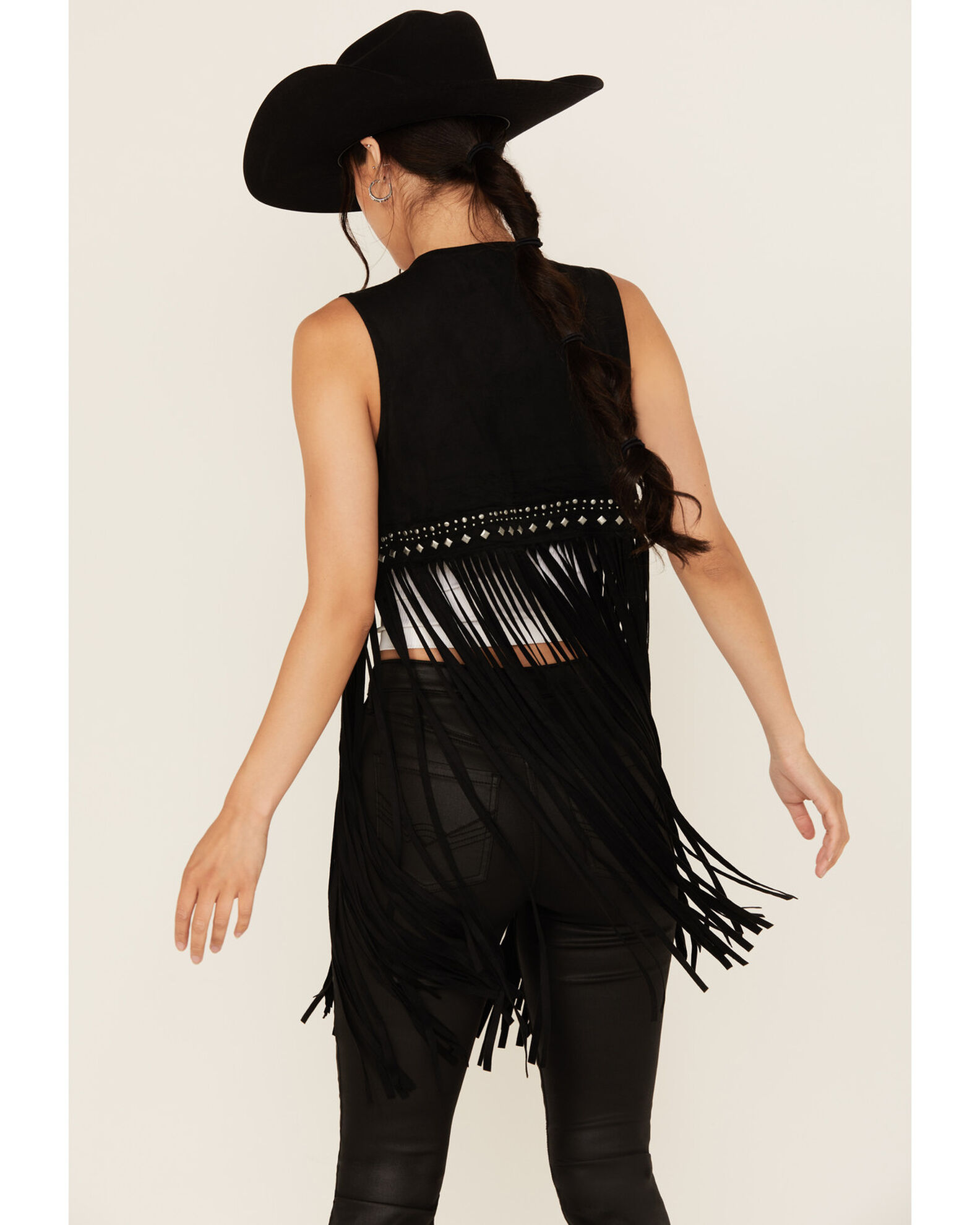 Idyllwind Women's Walnut Studded Fringe Faux Suede Vest, Black