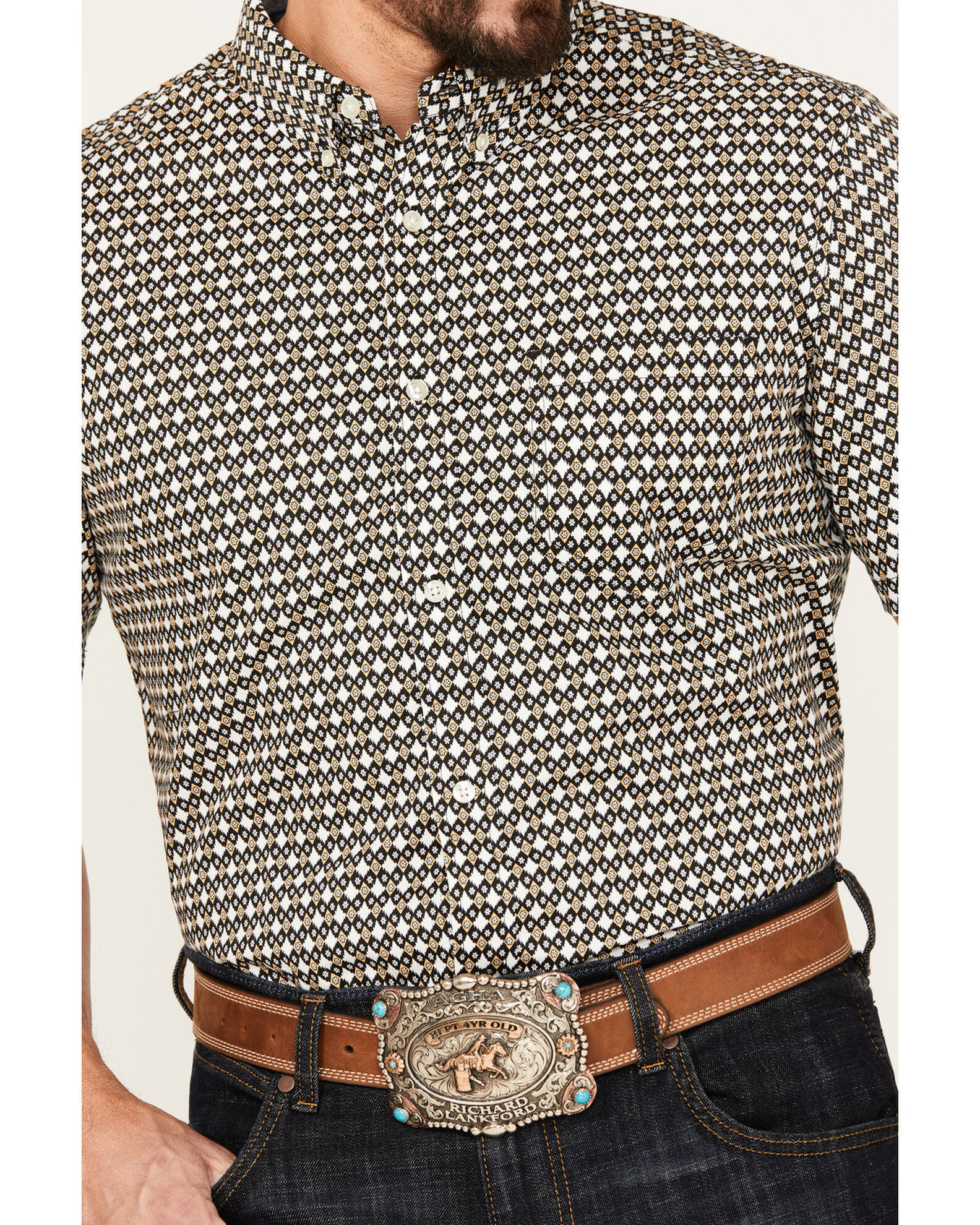 Cody James Mens Dillon Geo Print Short Sleeve Button Down Stretch