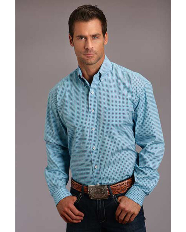 Stetson Mens Blue Circuit Geo Print Long Sleeve Western Shirt Boot Barn