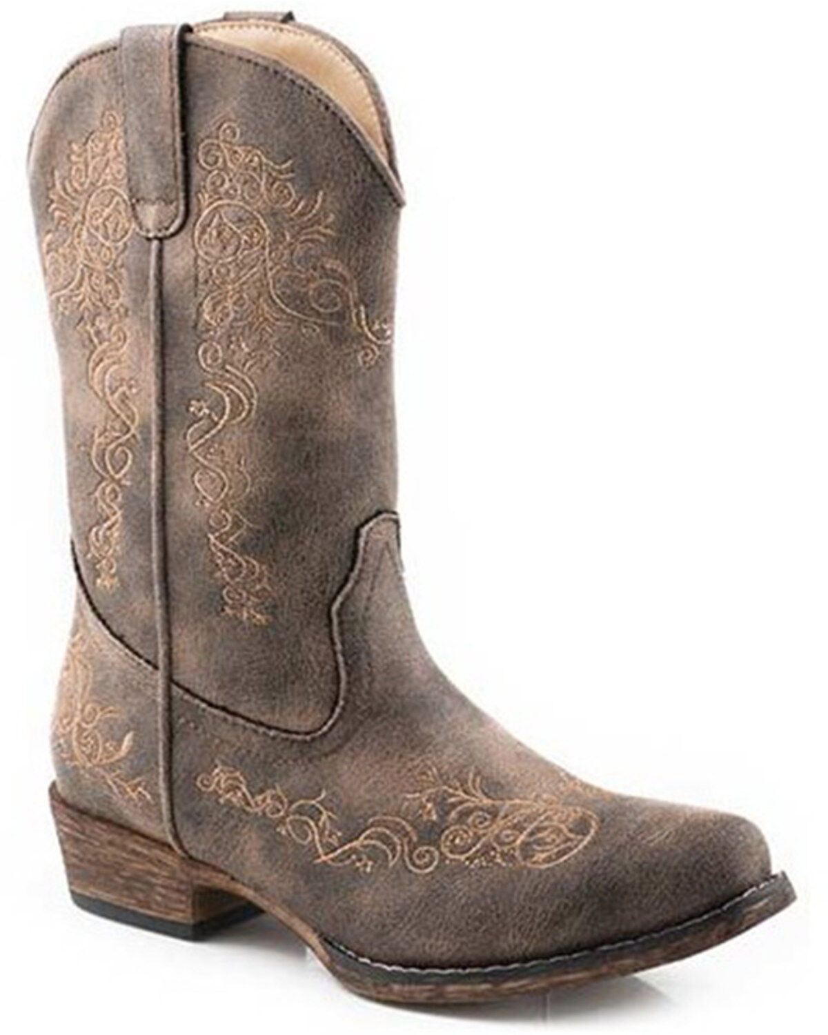 Roper Little Girls' Riley Scroll Western Boots - Snip Toe, Brown