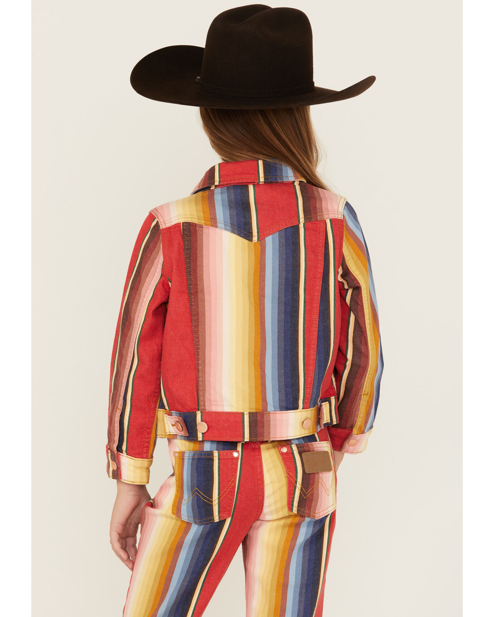 Wrangler X Lainey Wilson Girls' Rodeo Striped Trucker Jacket, Red