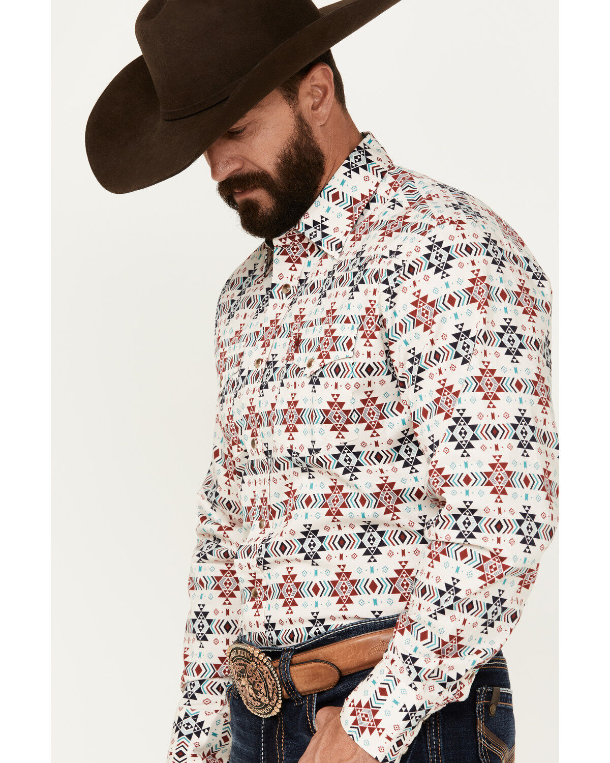 Rodeo Clothing Men's Southwestern Print Long Sleeve Snap Western Shirt ...