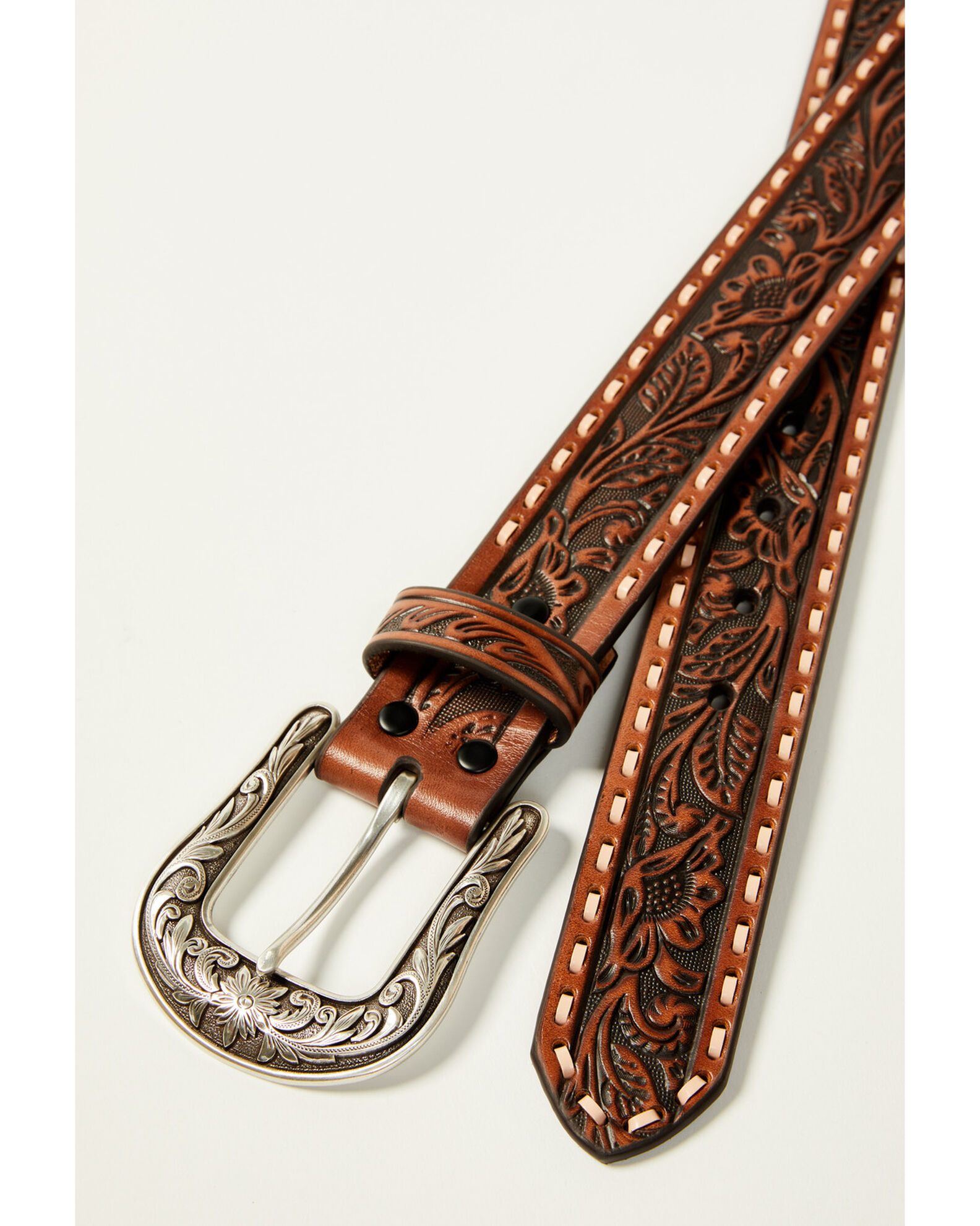 Shyanne Women's Floral Whip Stitch Belt, Brown