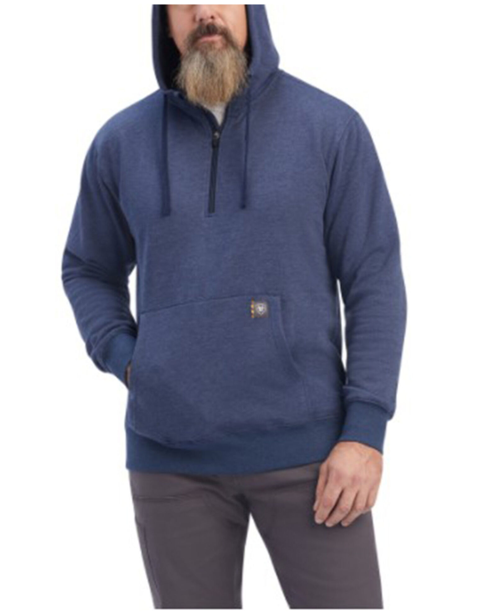Ariat Men's Rebar Workman 1/4 Zip Up Hooded Work Pullover, Navy