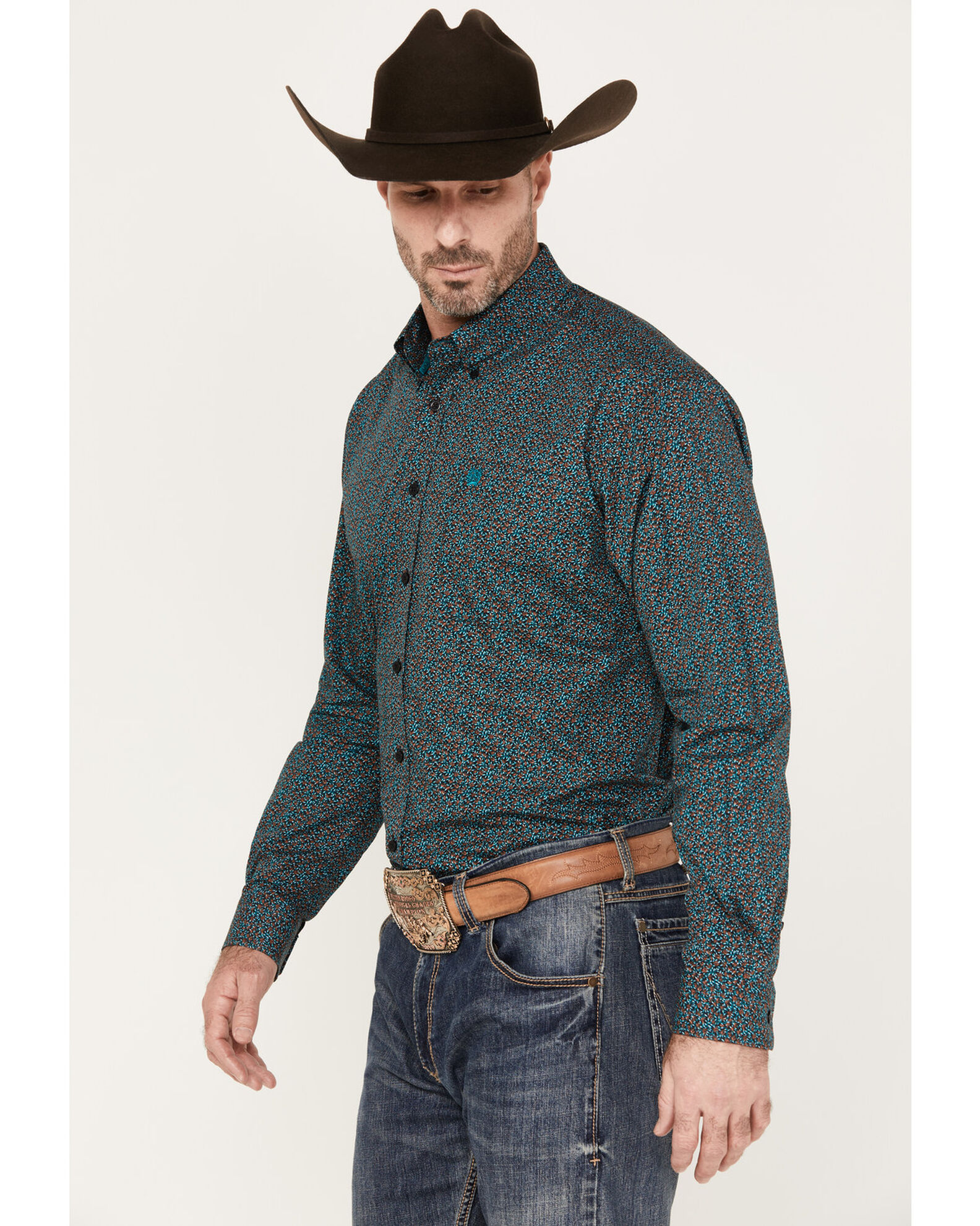 Product Name Cinch Mens Floral Print Button Down Long Sleeve Western
