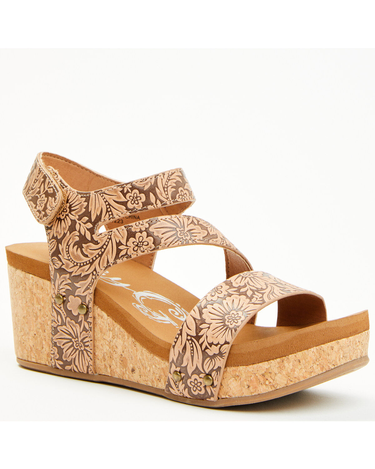 Very G Women's Casper Tooled Wedge Sandals, Nude, hi-res