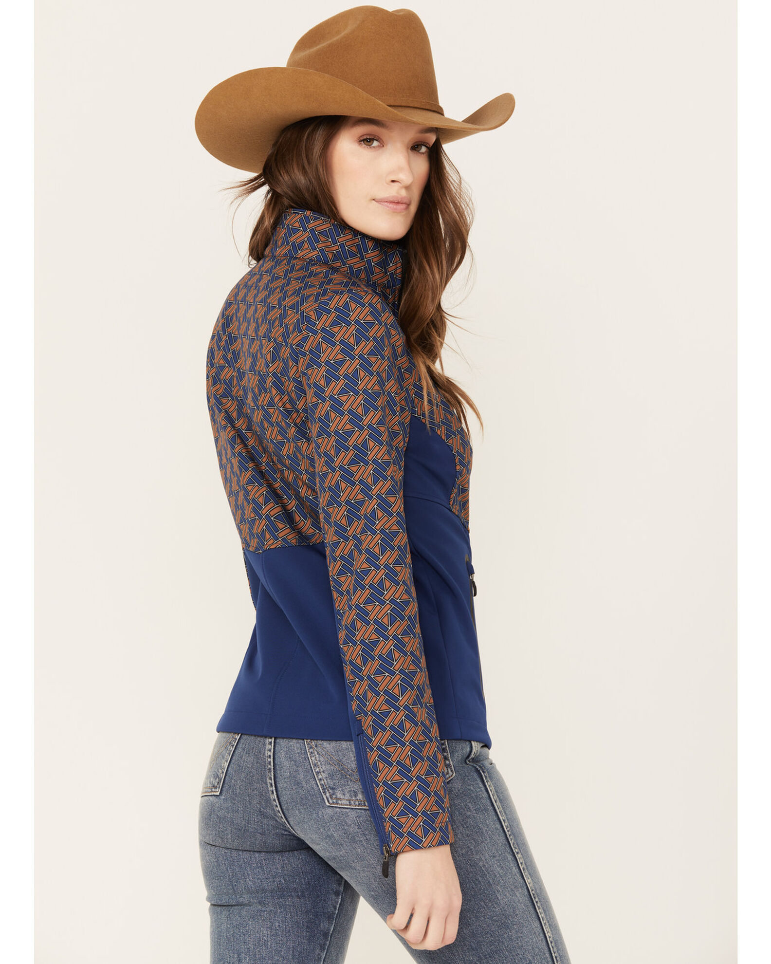 Rank 45® Womens Fannie Geo Print Softshell Jacket Royal Blue