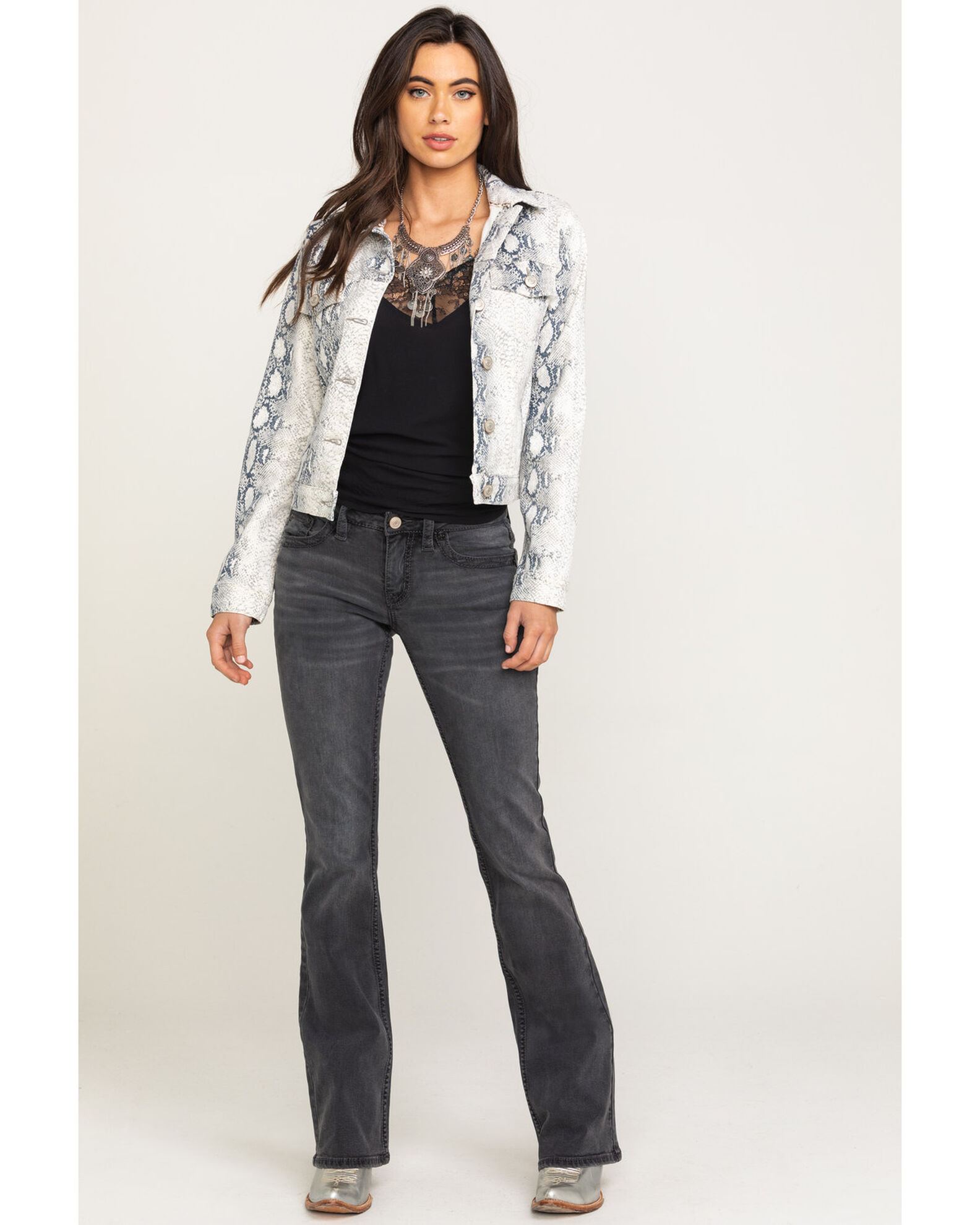 Shyanne Women's Python Print Denim Trucker Jacket,