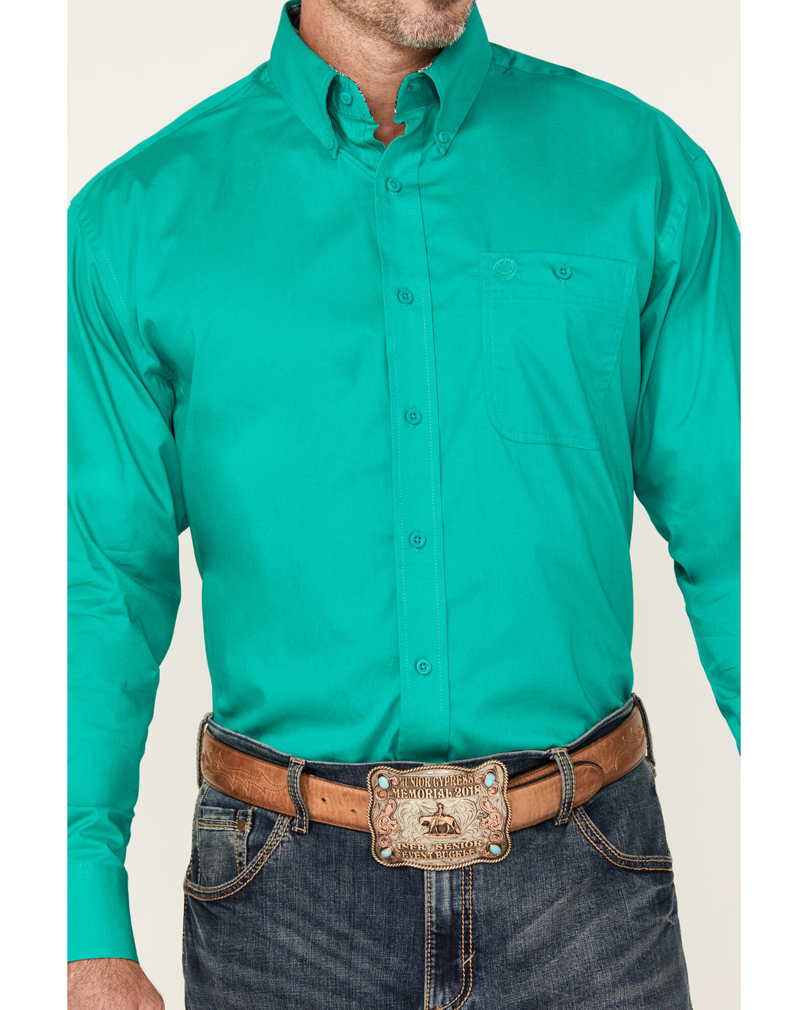 George Strait By Wrangler Men Solid Long Sleeve Button Down Stretch