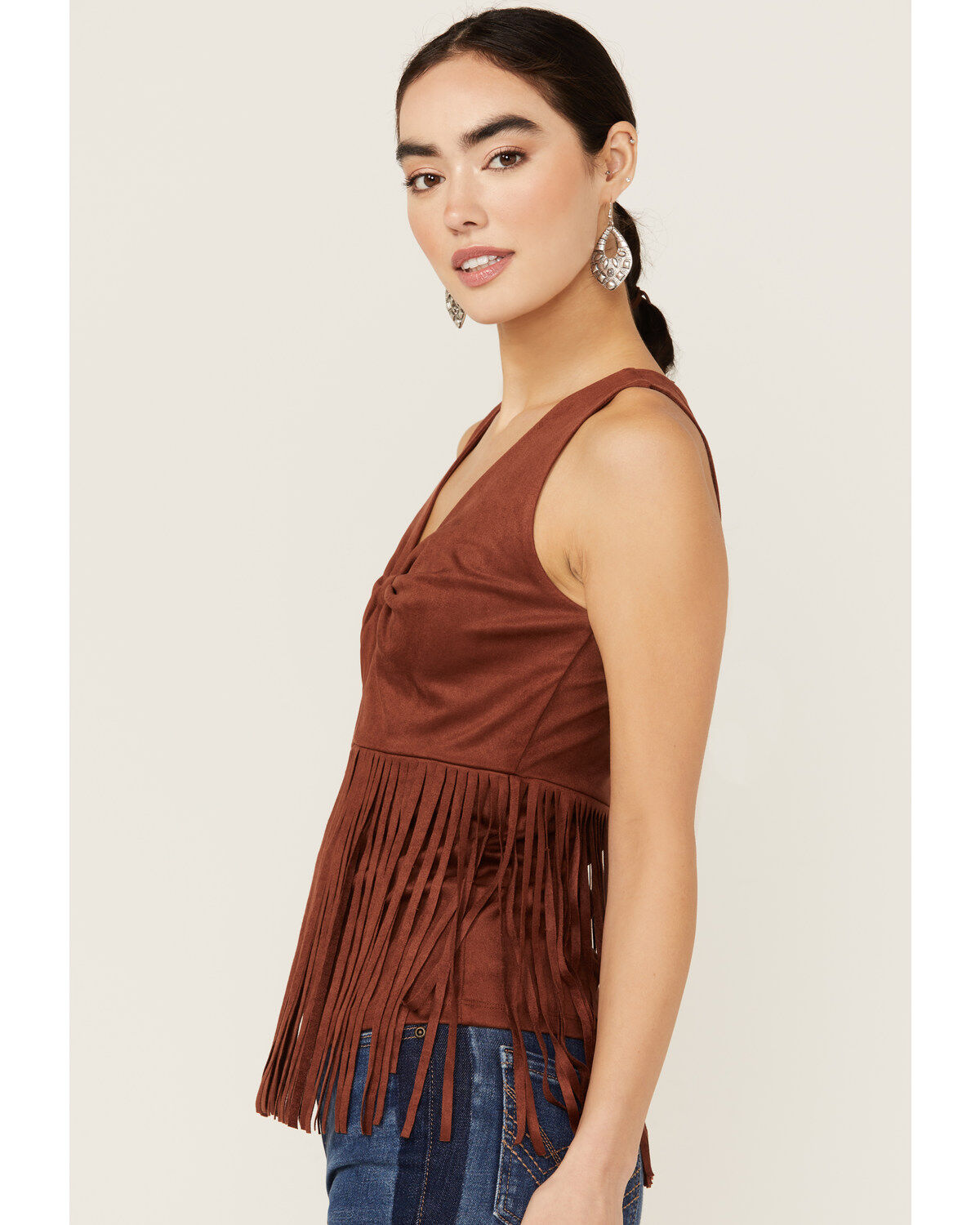 Product Name: Idyllwind Women's Pennington Faux Suede Twisted Fringe Top