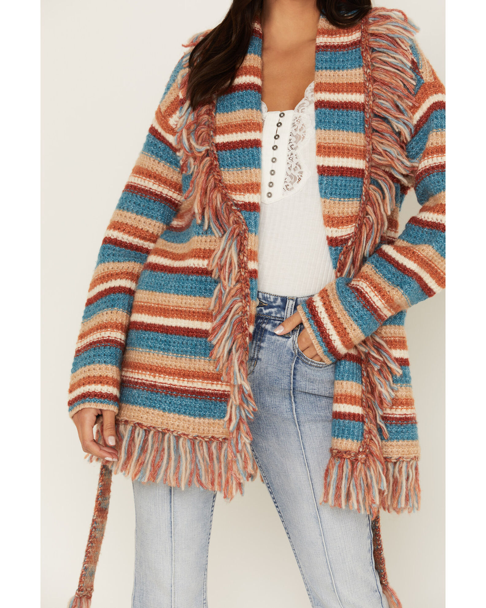 Idyllwind Womens Abilene Striped Fringe Cardigan