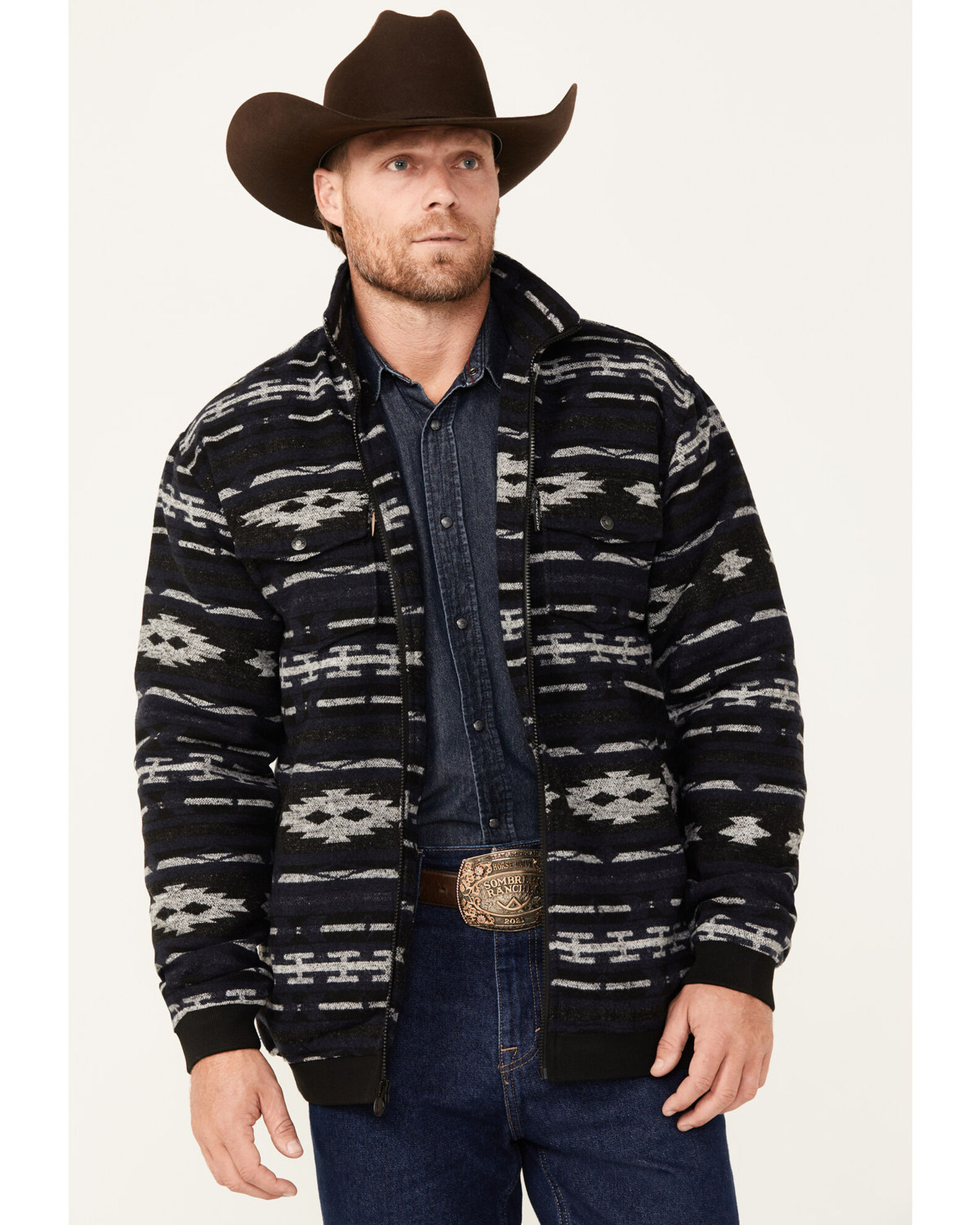Outback Trading Co Men's Southwestern Print Bomber Jacket, Black