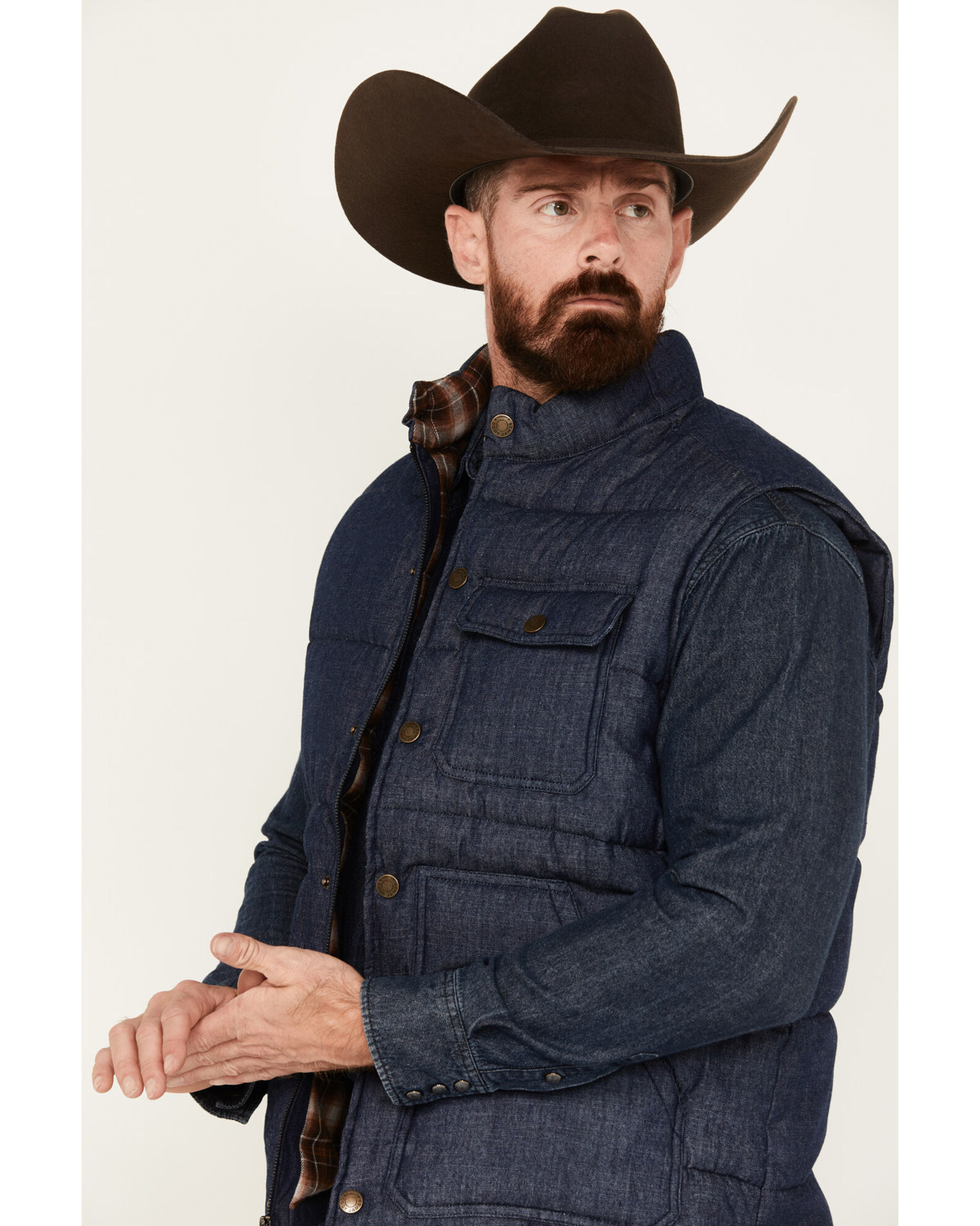 Cody James Men's Dark Wash Denim Puffer Vest, Dark Wash