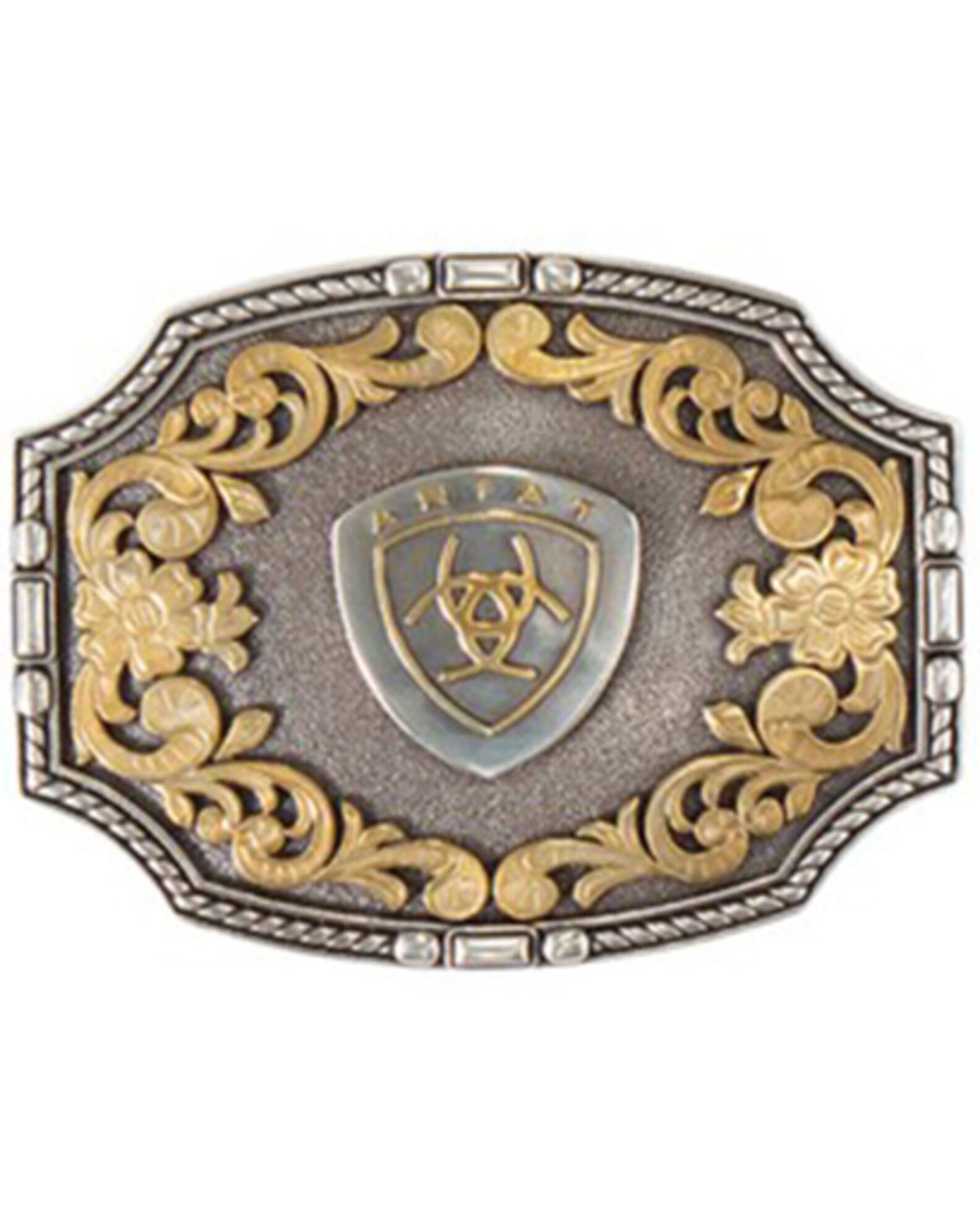 Ariat Men's Floral Rope Edge Belt Buckle, Silver