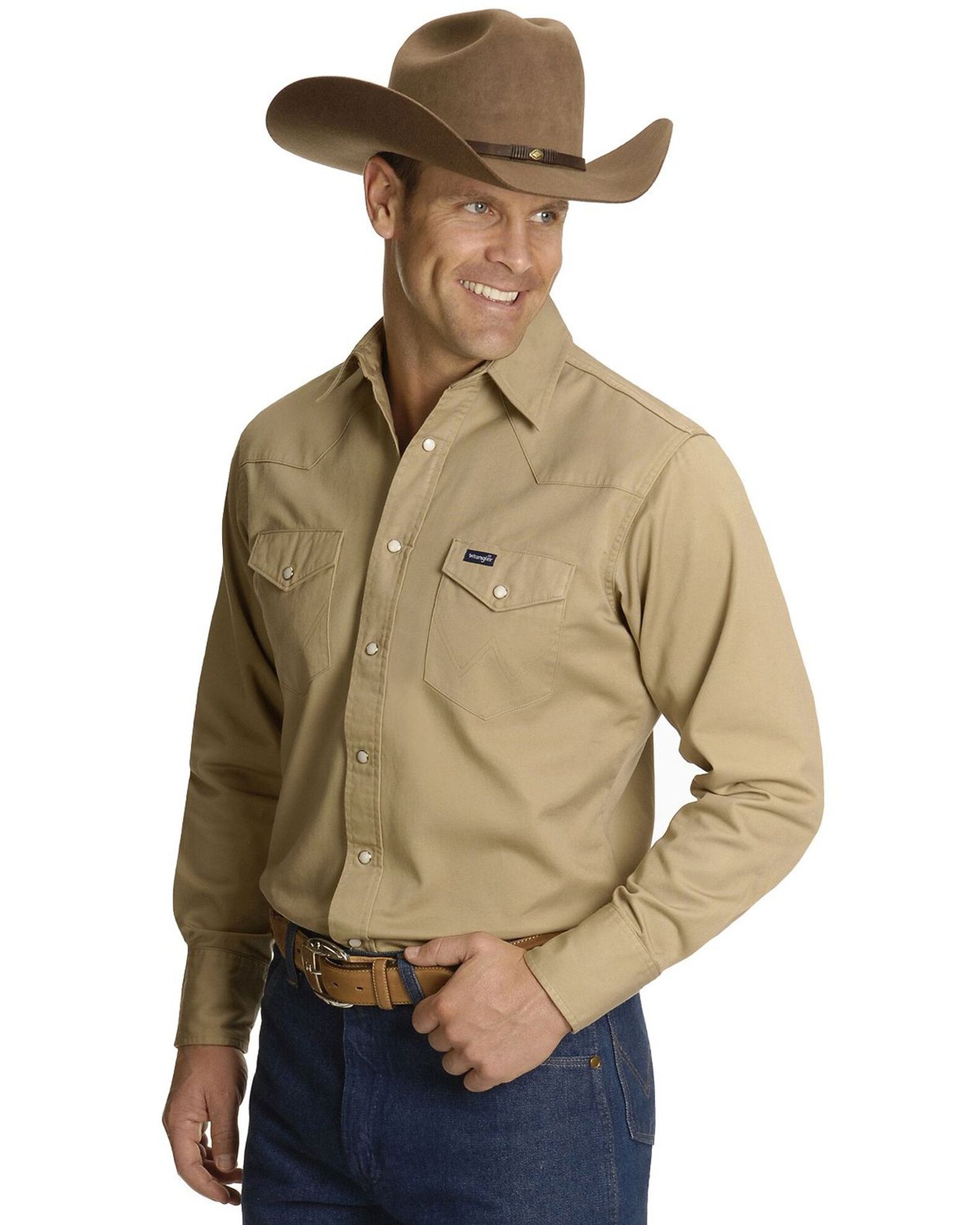 Wrangler Men's Solid Cowboy Cut Firm Finish Long Sleeve Work Shirt ...