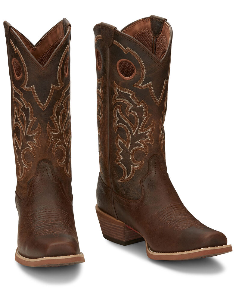 Justin Mens Puncher Brown Western Boots Wide Square Toe Boot Barn