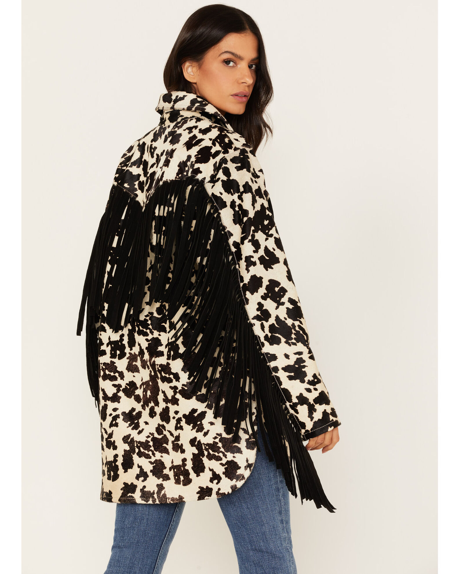 Idyllwind Women's Hair-On Cow Hide Fringe Shacket, White