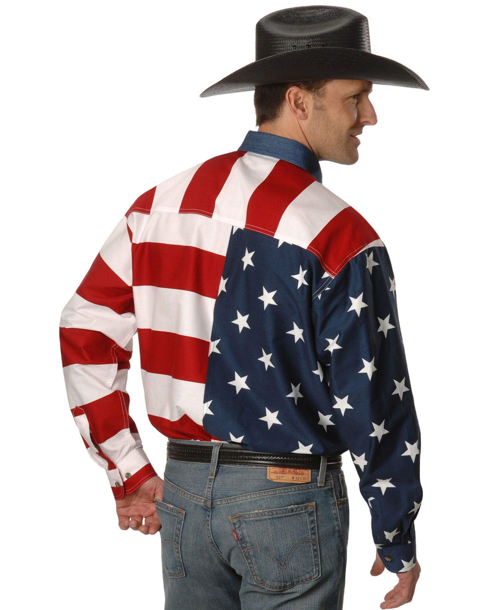 Roper Men's American Flag Long Sleeve Western Shirt, White