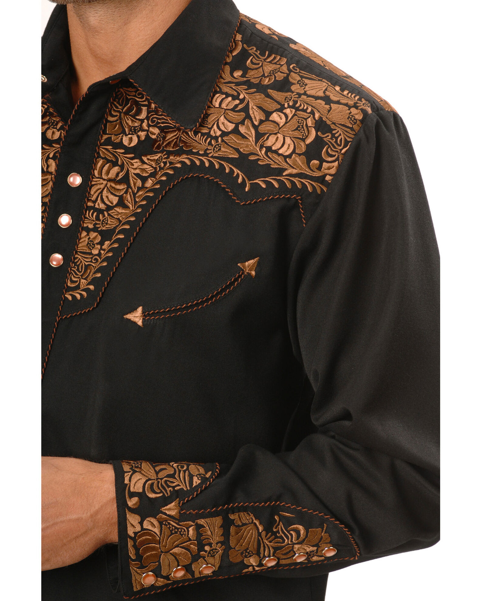 Scully Men's Embroidered Gunfighter Shirt - Big, Black