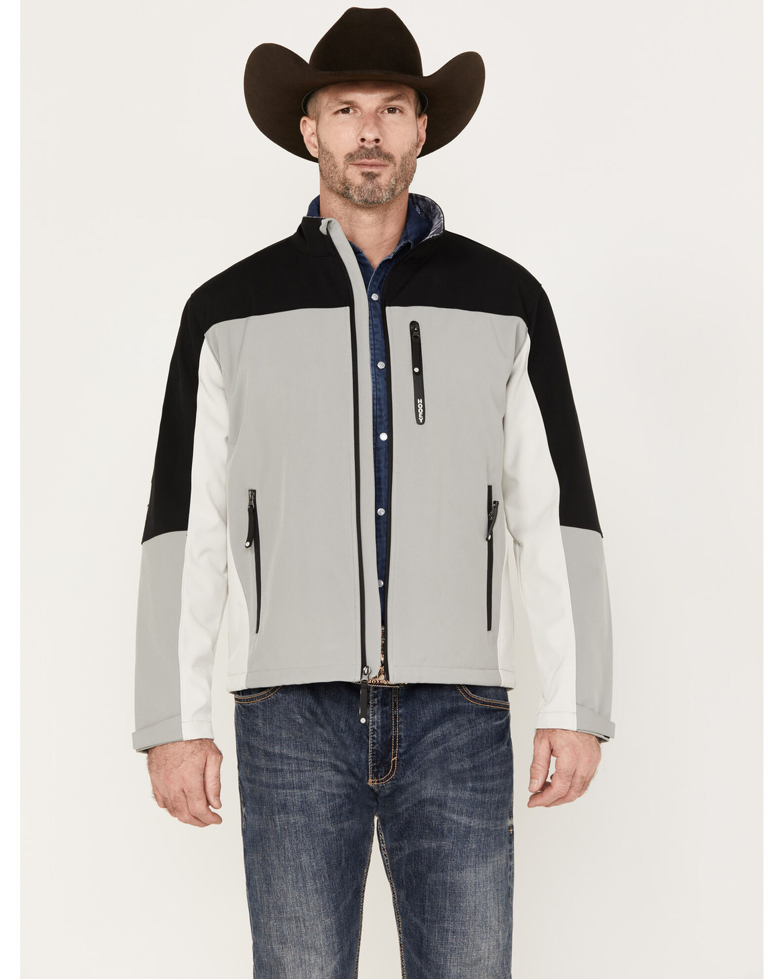 Hooey Mens Color Block Southwestern Print Softshell Jacket Charcoal