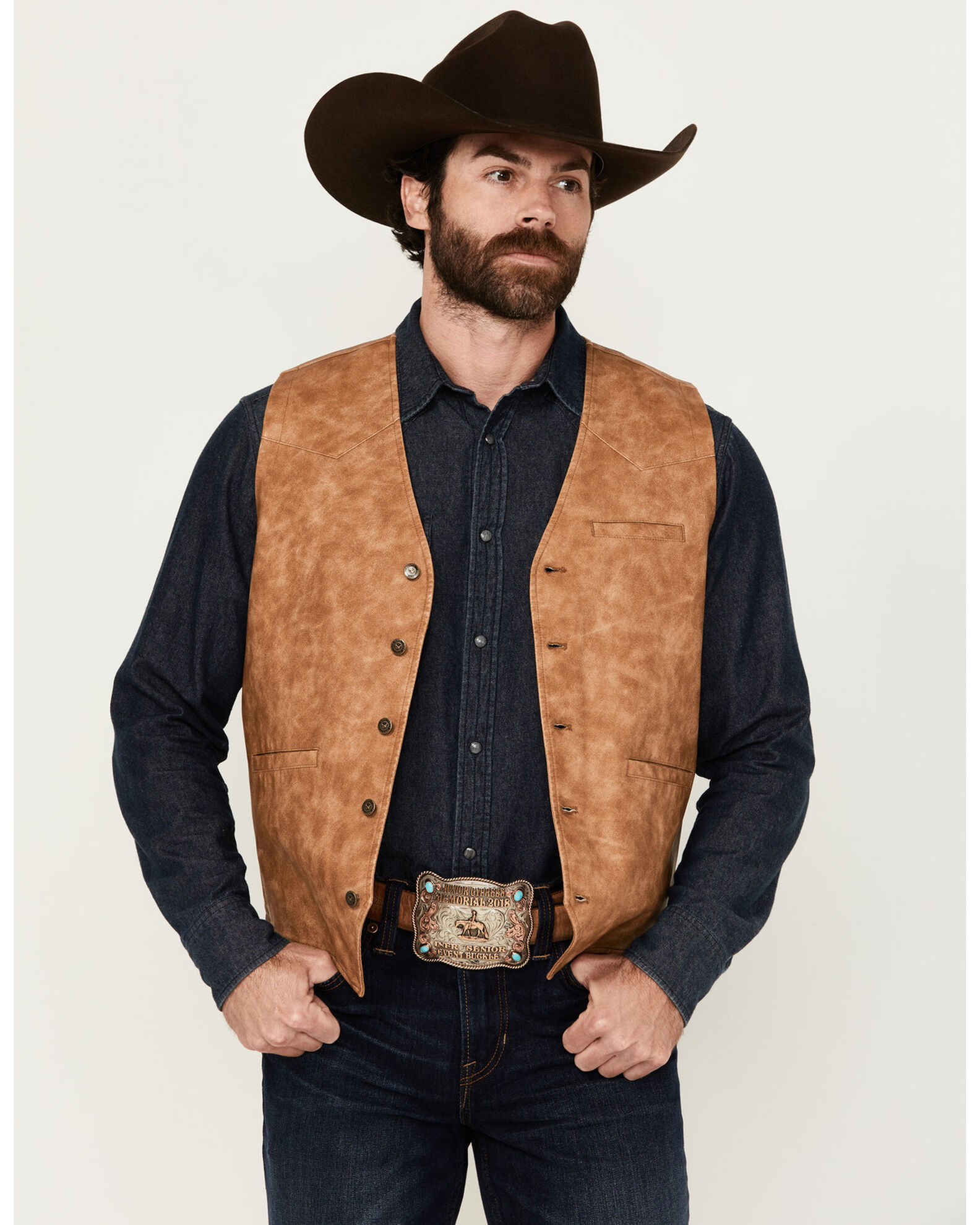 Cody James Men's Palomino Faux Leather Vest, Tan