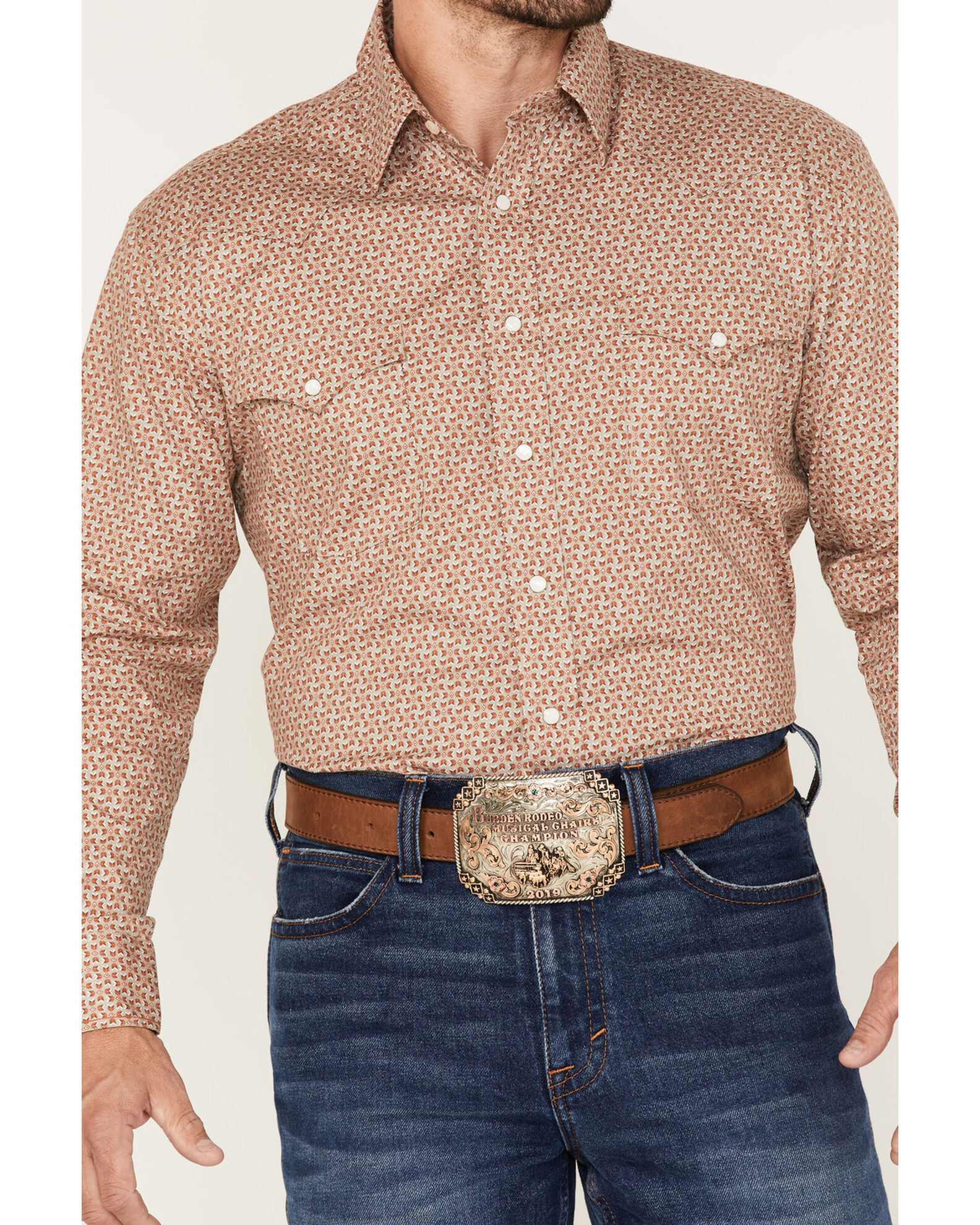 Rough Stock By Panhandle Mens Geo Print Long Sleeve Stretch Western