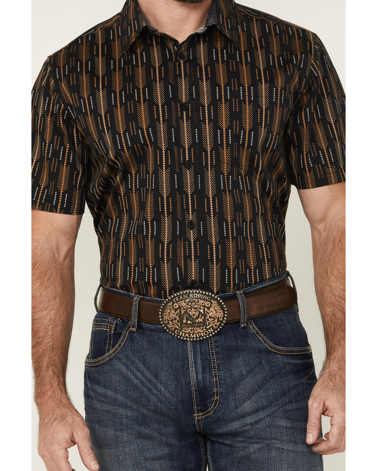 Cody James Mens Cactus Dobby Striped Print Short Sleeve Button Down