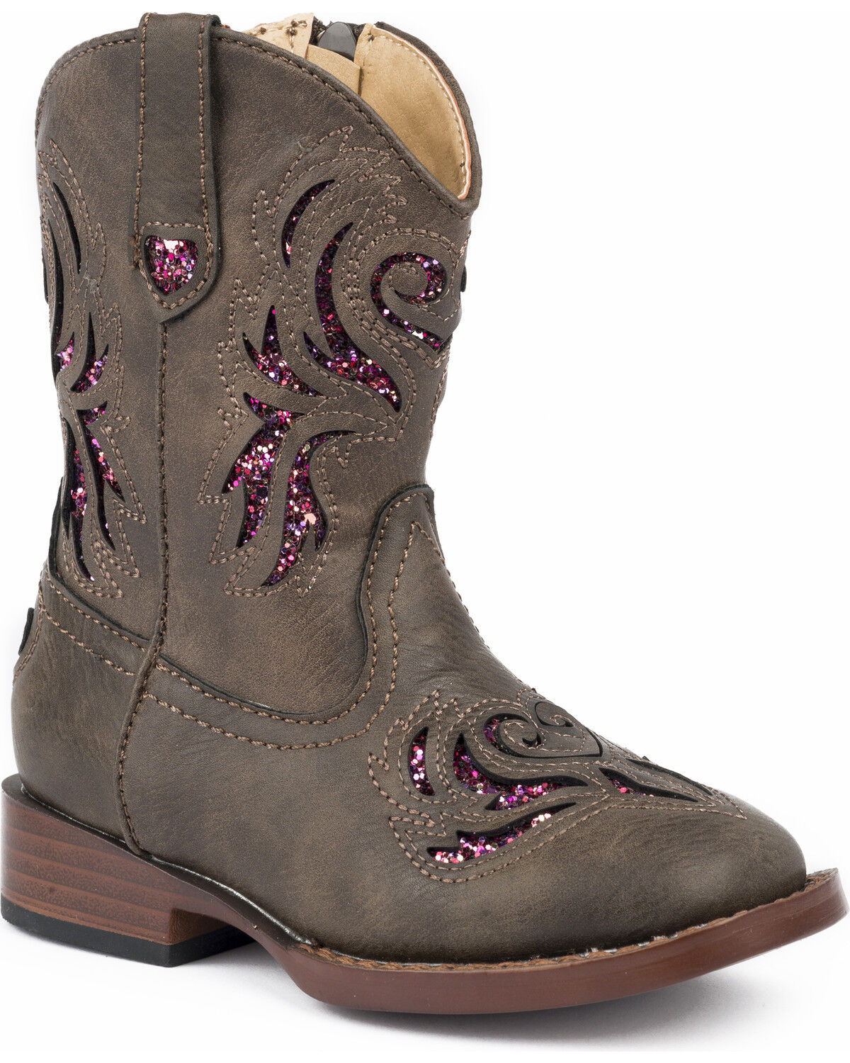 Roper Toddler Girls' Glitter Breeze Western Boots - Square Toe, Brown