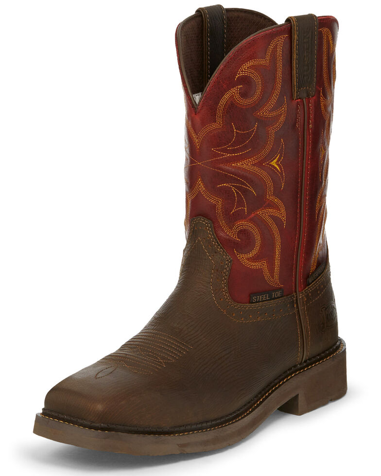 Justin Men's Oxblood Waterproof Western Work Boots - Steel Toe | Boot Barn