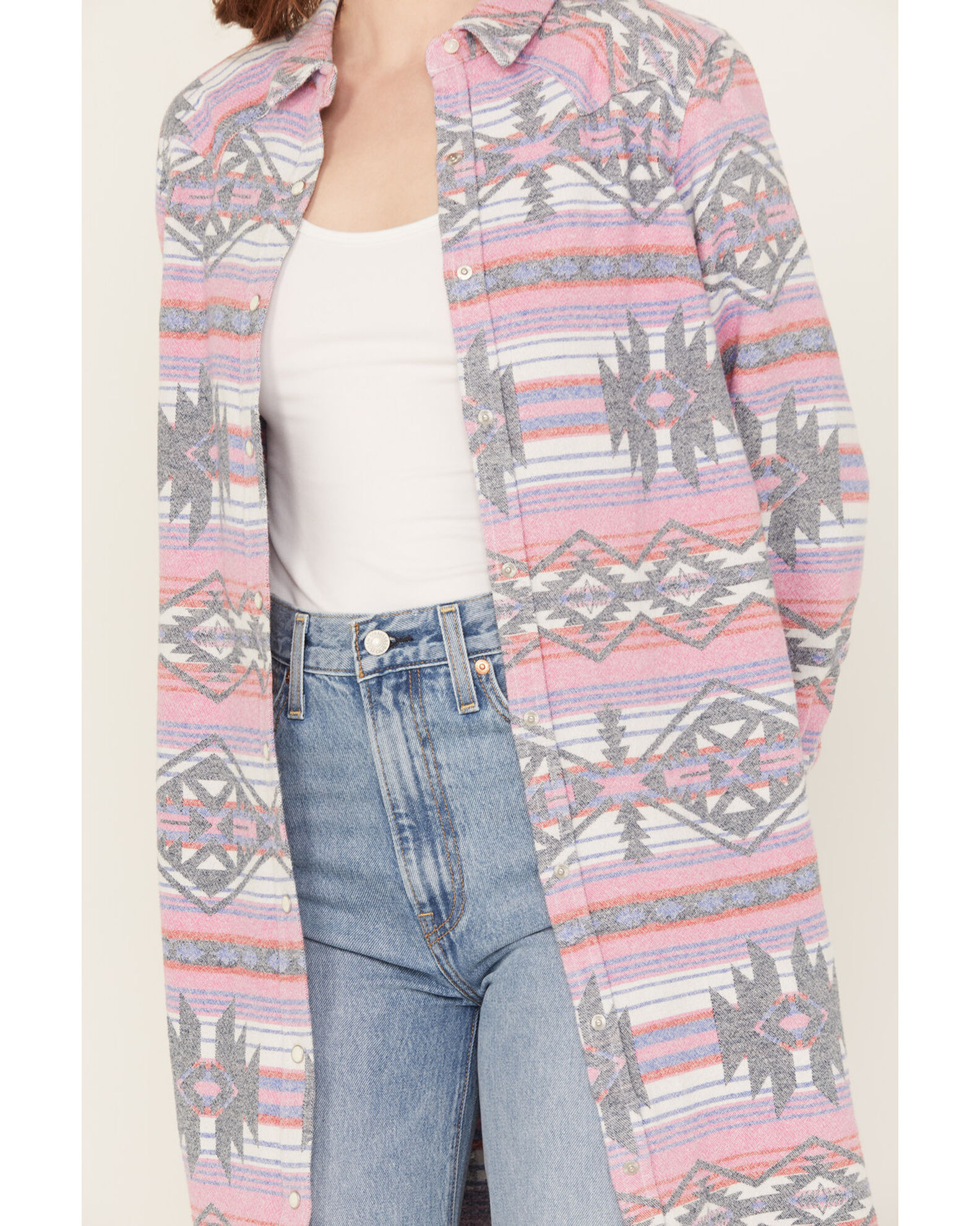 Wrangler Retro Women's Long Sleeve Snap Duster Shacket, Multi