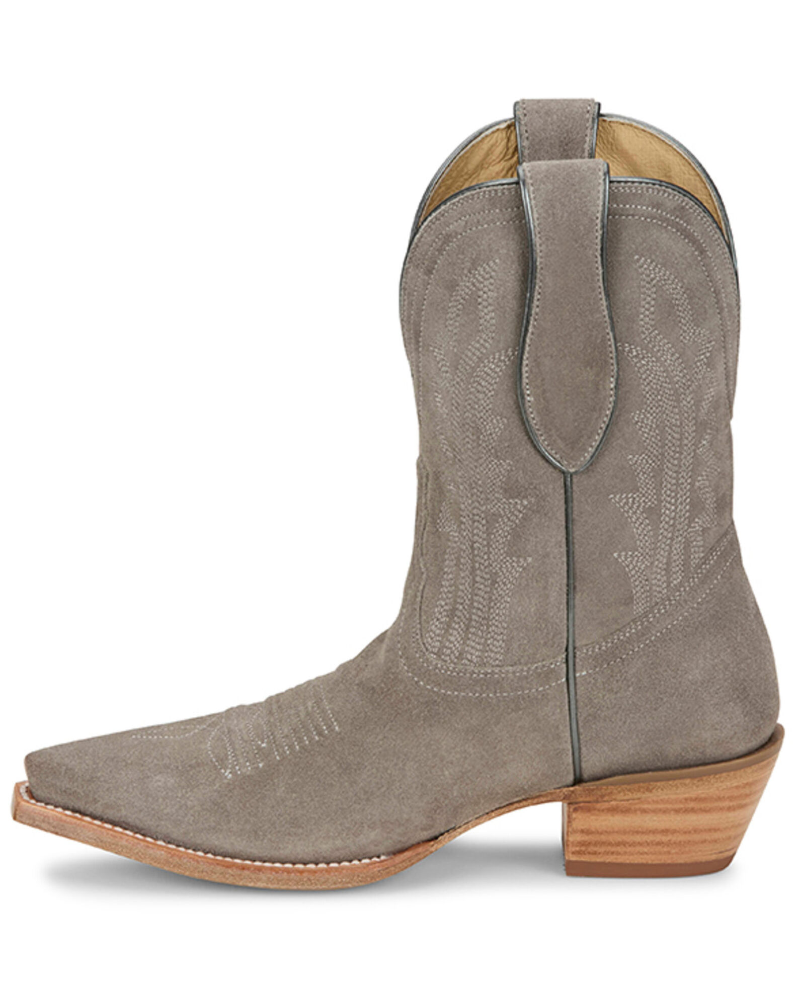 Tony Lama Women's Lea Suede Western Booties - Snip Toe, Light Grey