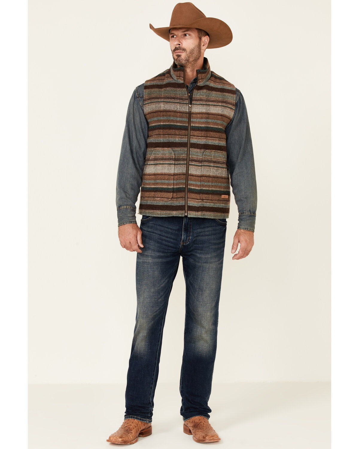 Powder River Outfitters Heather Brown Serape Stripe Zip-Front Wool Vest ...