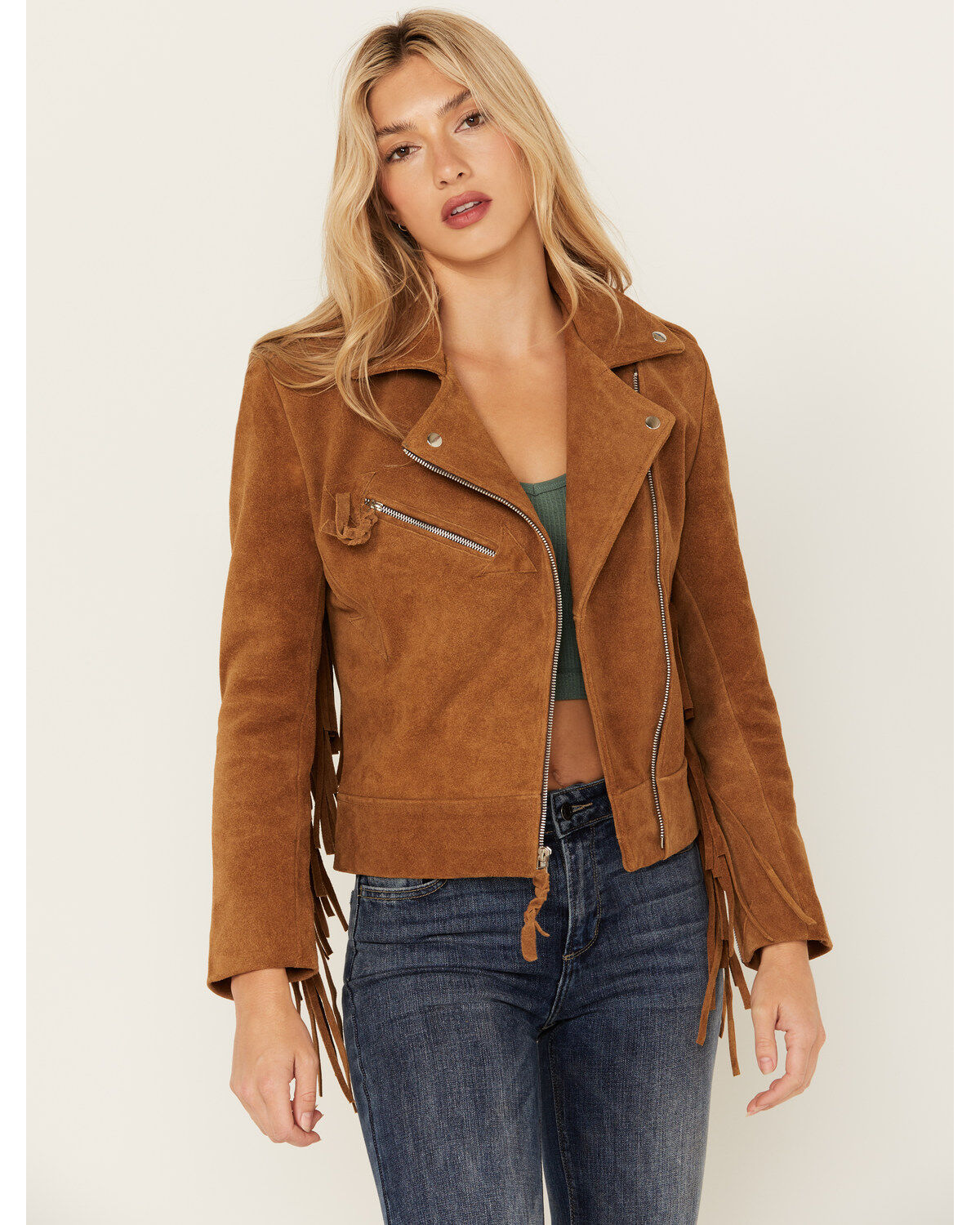 Western & Co Women's Urban Cowgirl Retro Biker Jacket , Camel, hi-res