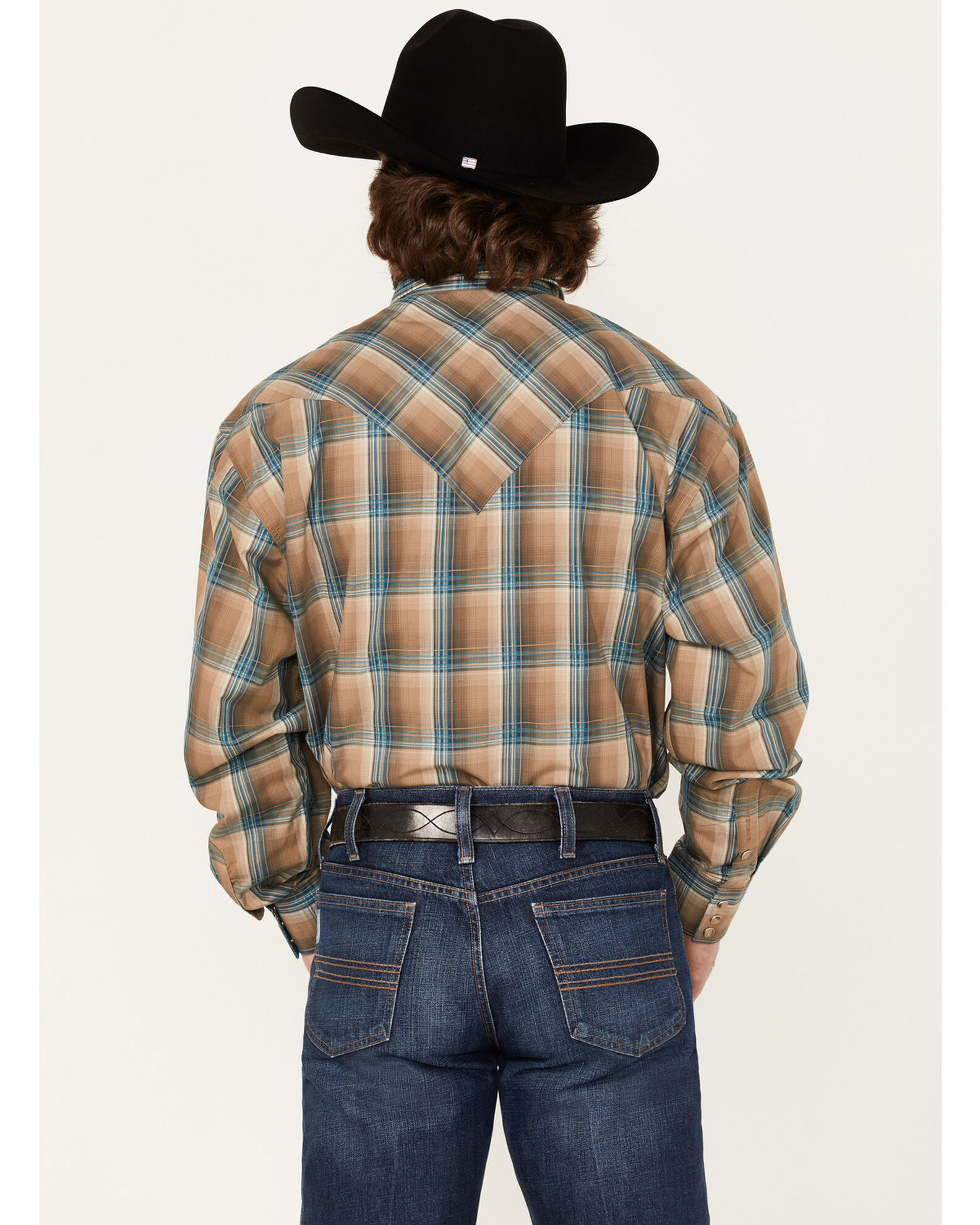 Product Name Stetson Mens Ombre Plaid Print Long Sleeve Snap Western