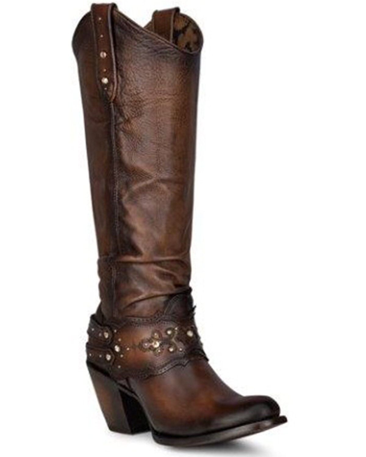 Cuadra Women's Laser and Crystal Western Boots - Round Toe, Brown, hi-res