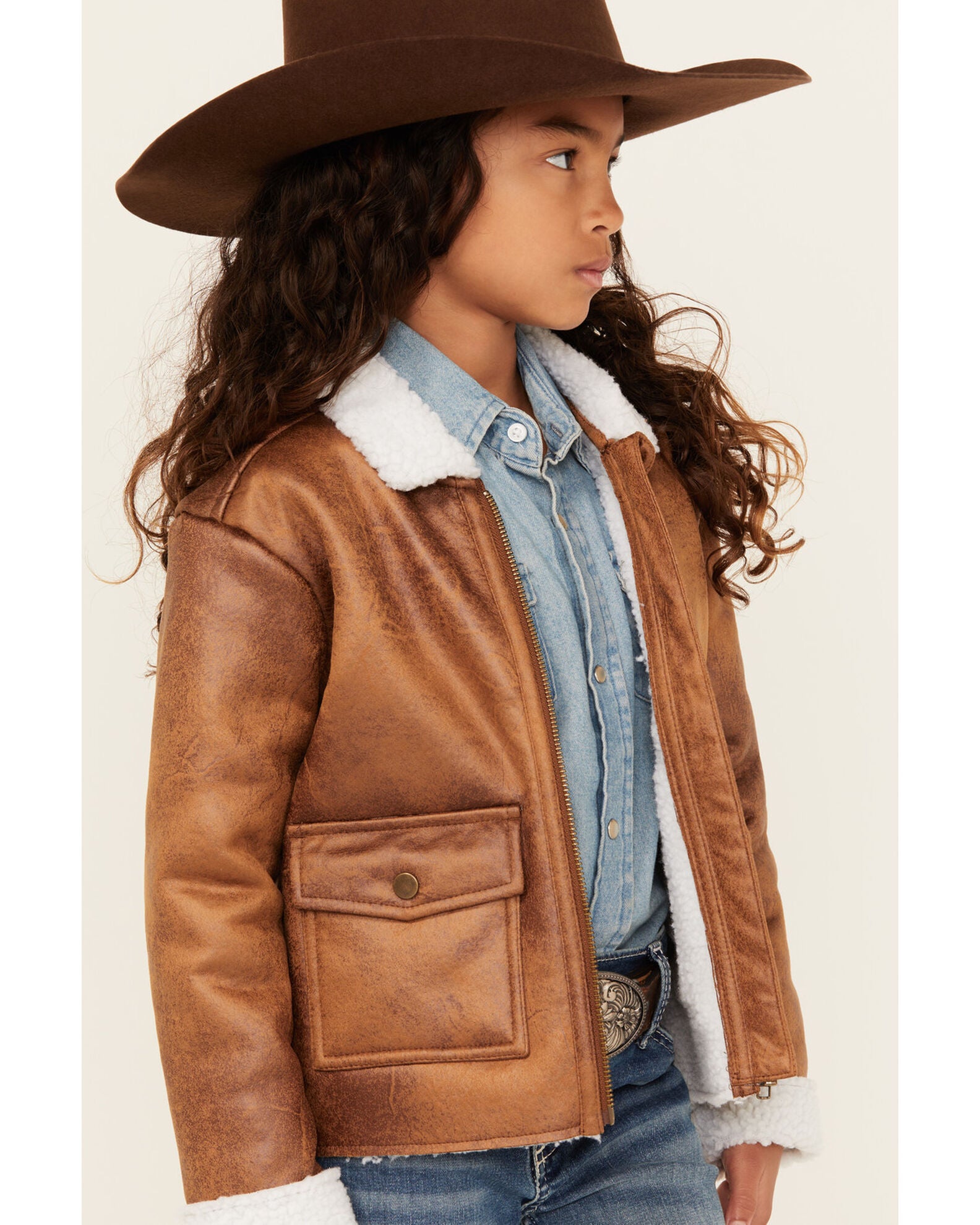 Shyanne Girls' Faux Shearling Cropped Jacket, Chocolate