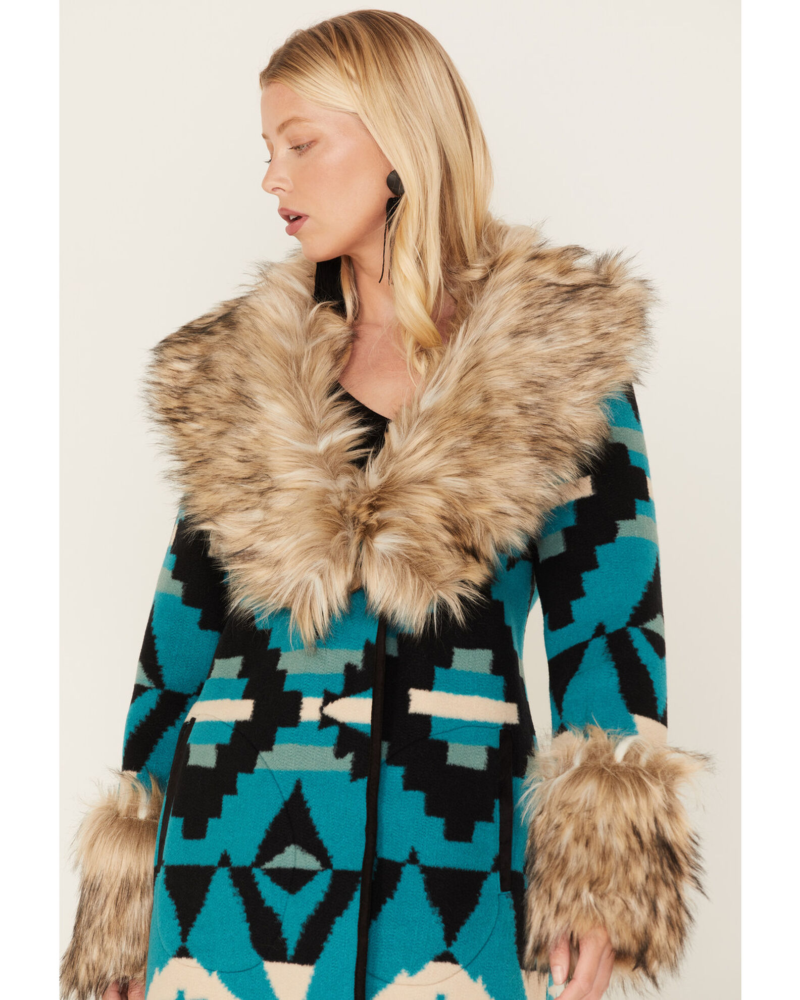 Tasha Polizzi Women's Southwestern Print Faux Fur Taconic Blanket Coat ...
