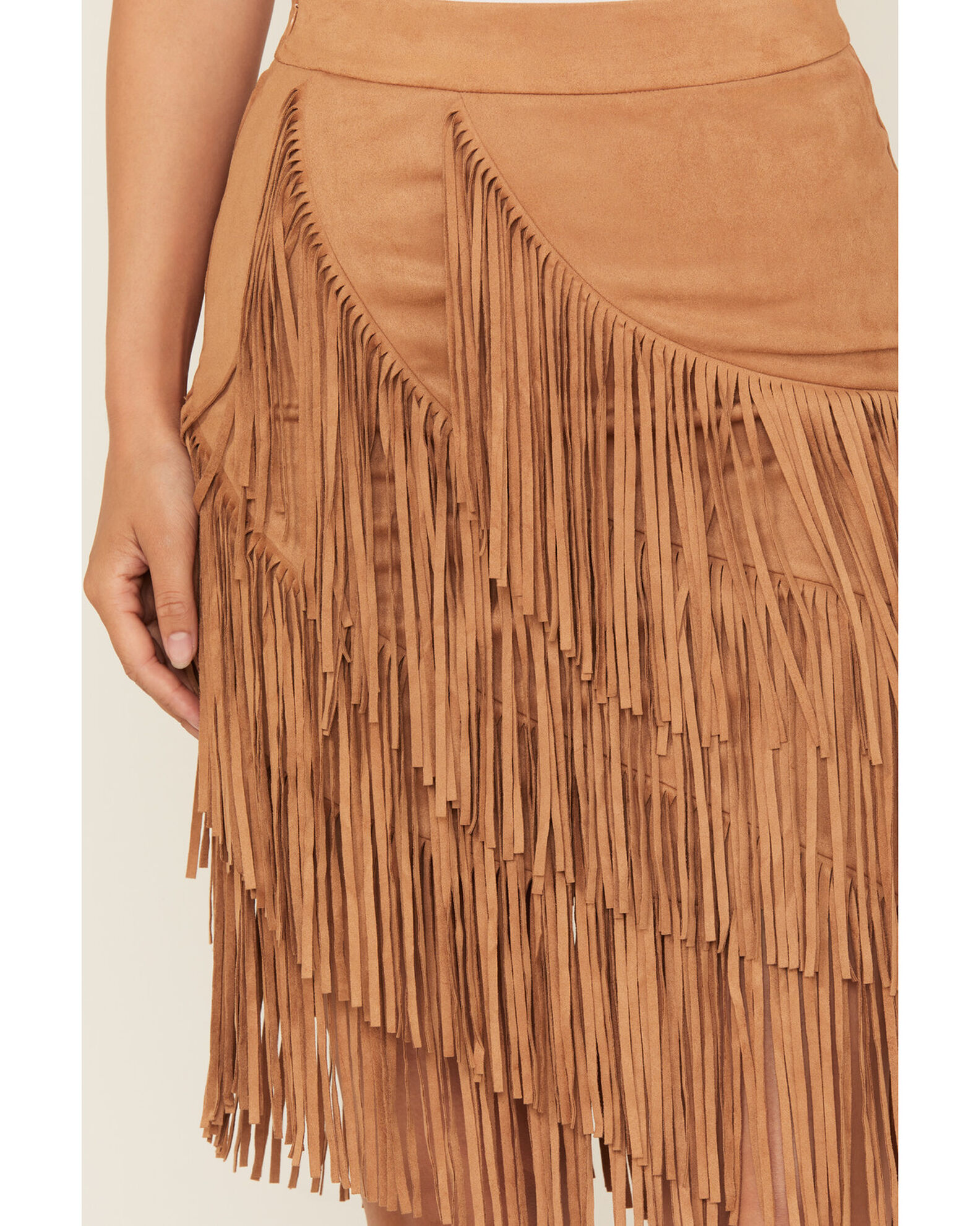 Idyllwind Women's Tina Faux Suede Fringe Mini Skirt, Tan