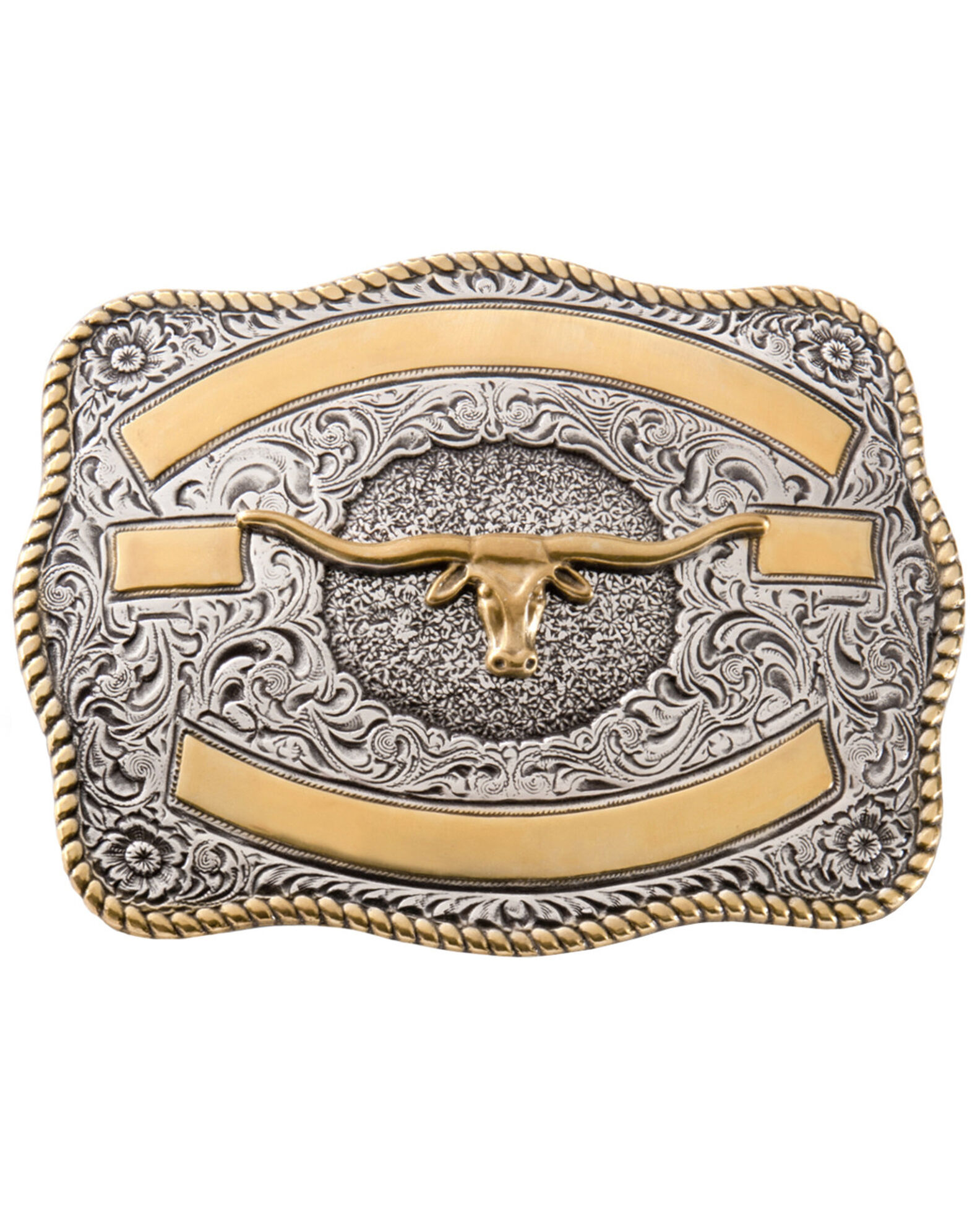 Nocona Men's Two-tone Longhorn Belt Buckle, Silver