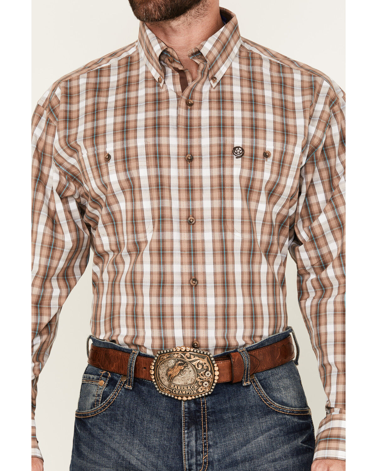 George Strait by Wrangler Men's Plaid Print Long Sleeve Button-Down ...