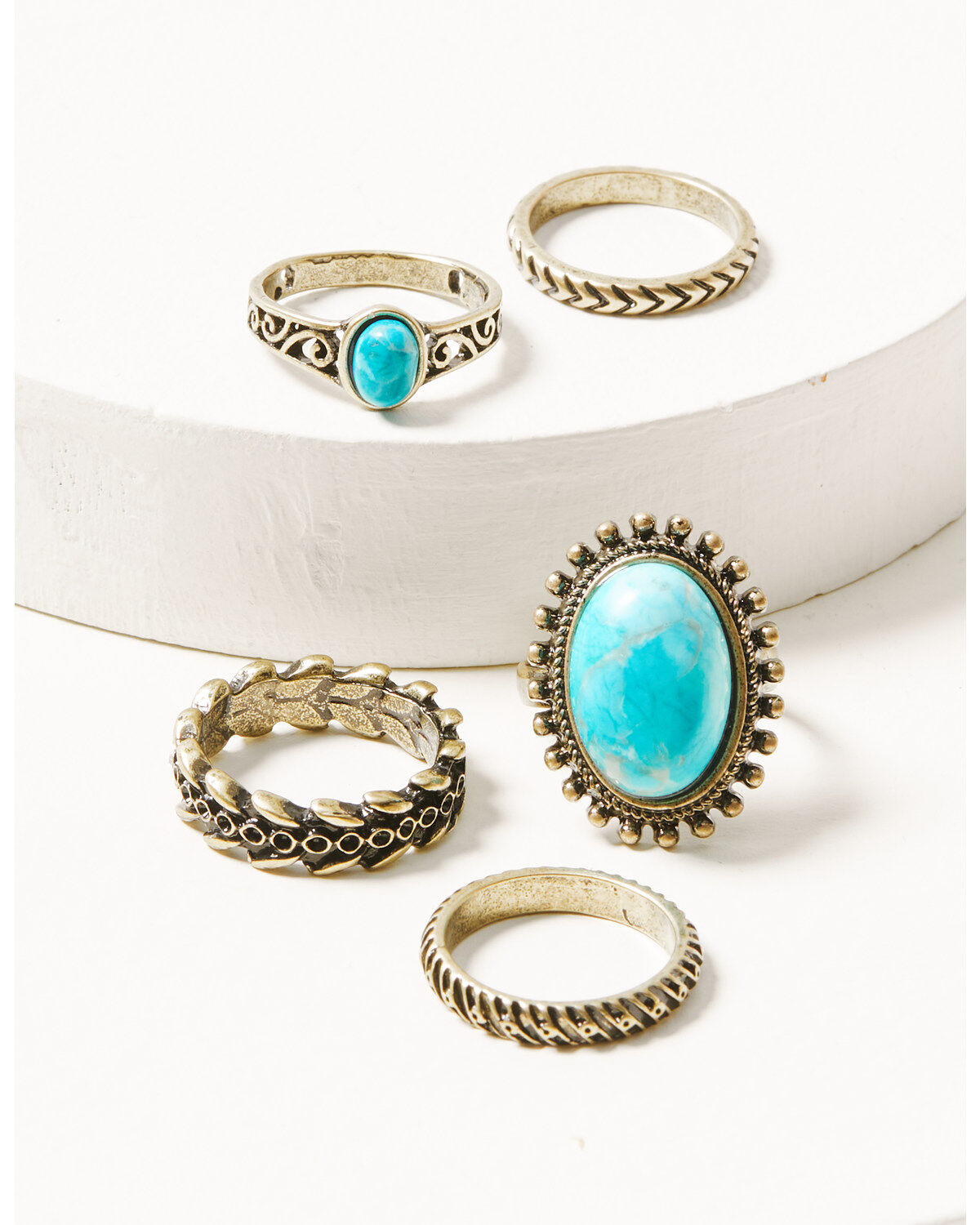 Shyanne Women's 5-piece Gold & Turquoise Ring Set, Gold
