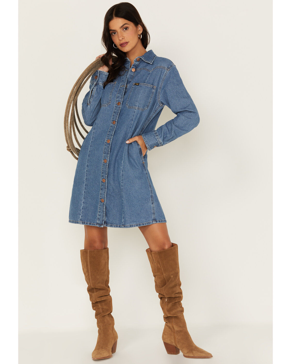 Product Name: Wrangler Women's Denim Long Sleeve Western Mini Dress