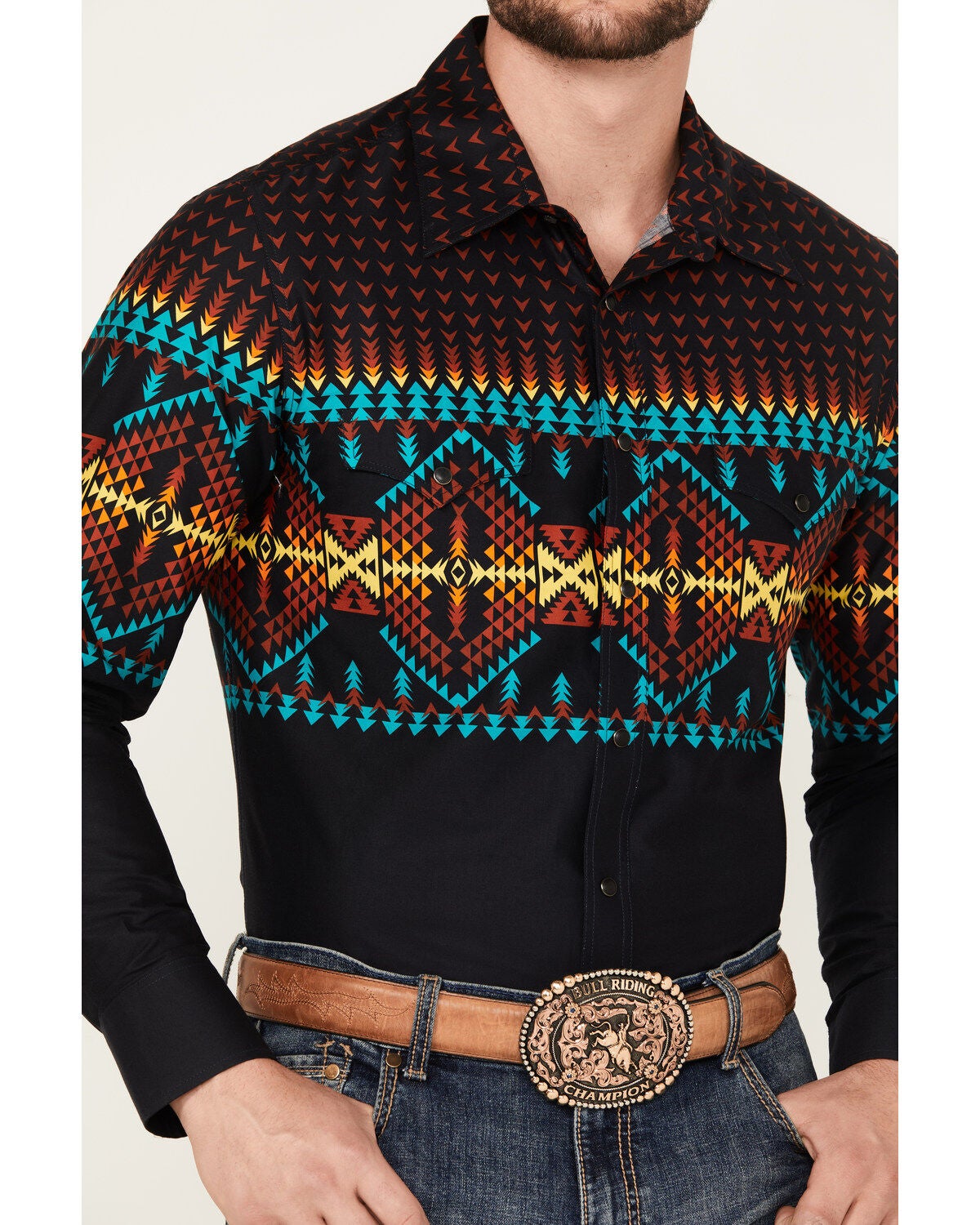 Rock & Roll Denim Men's Southwestern Print Stretch Long Sleeve Snap ...