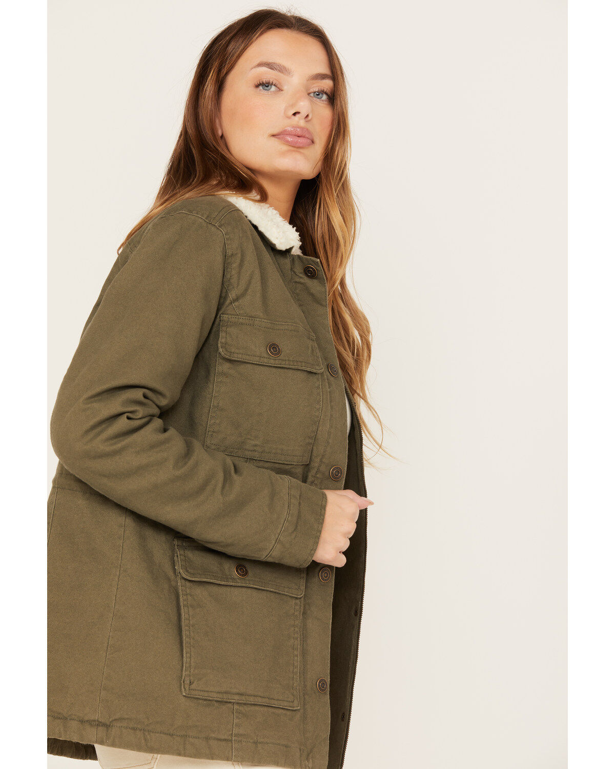 Cleo + Wolf Women's Faux Shearling Jacket, Olive