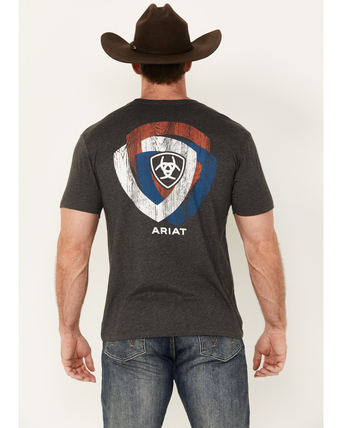 Ariat Men's Wooden Badges Logo Short Sleeve Graphic T-Shirt, Charcoal