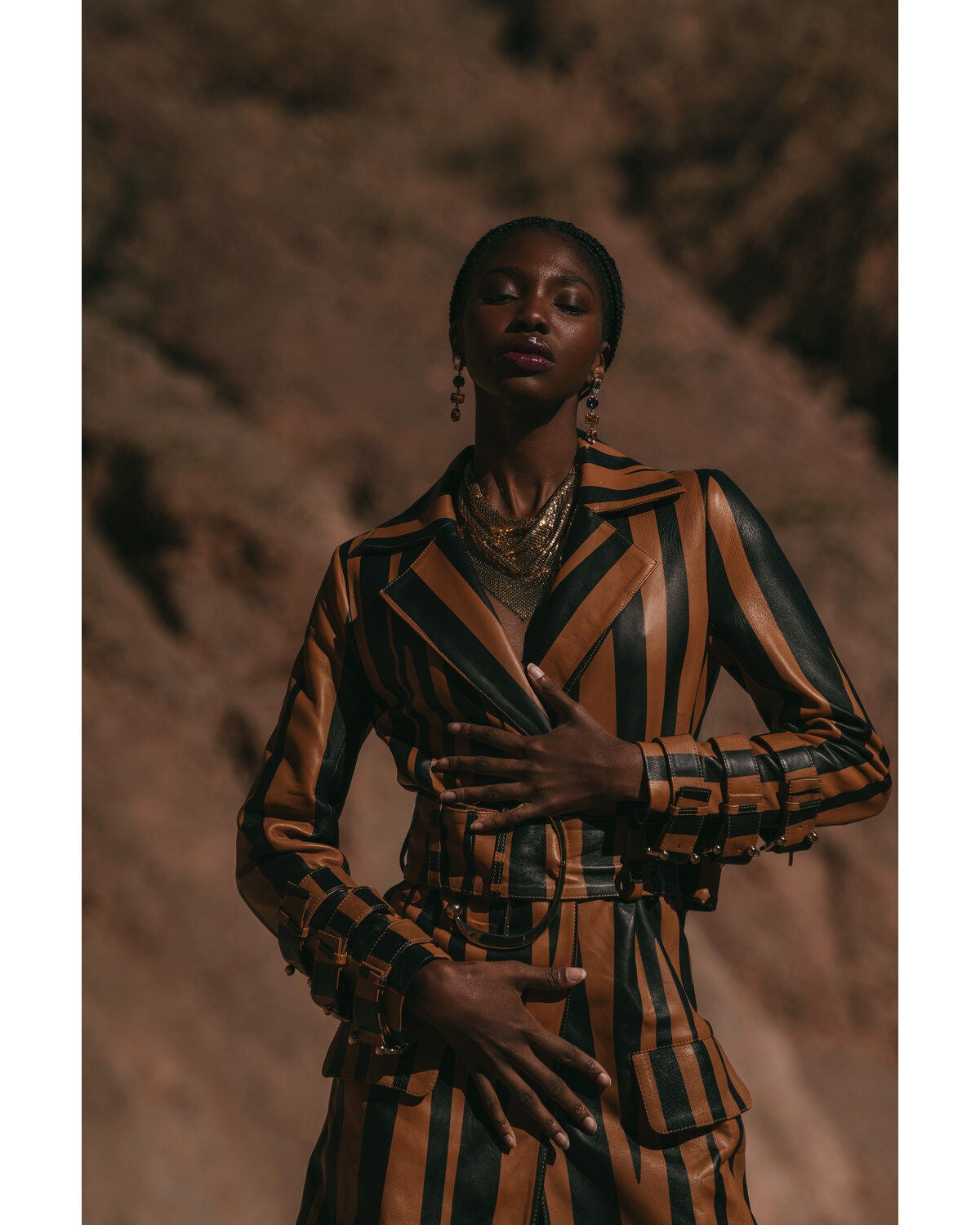 Product Name: DANCASSAB Women's Diana Zebra Stripe Leather Coat