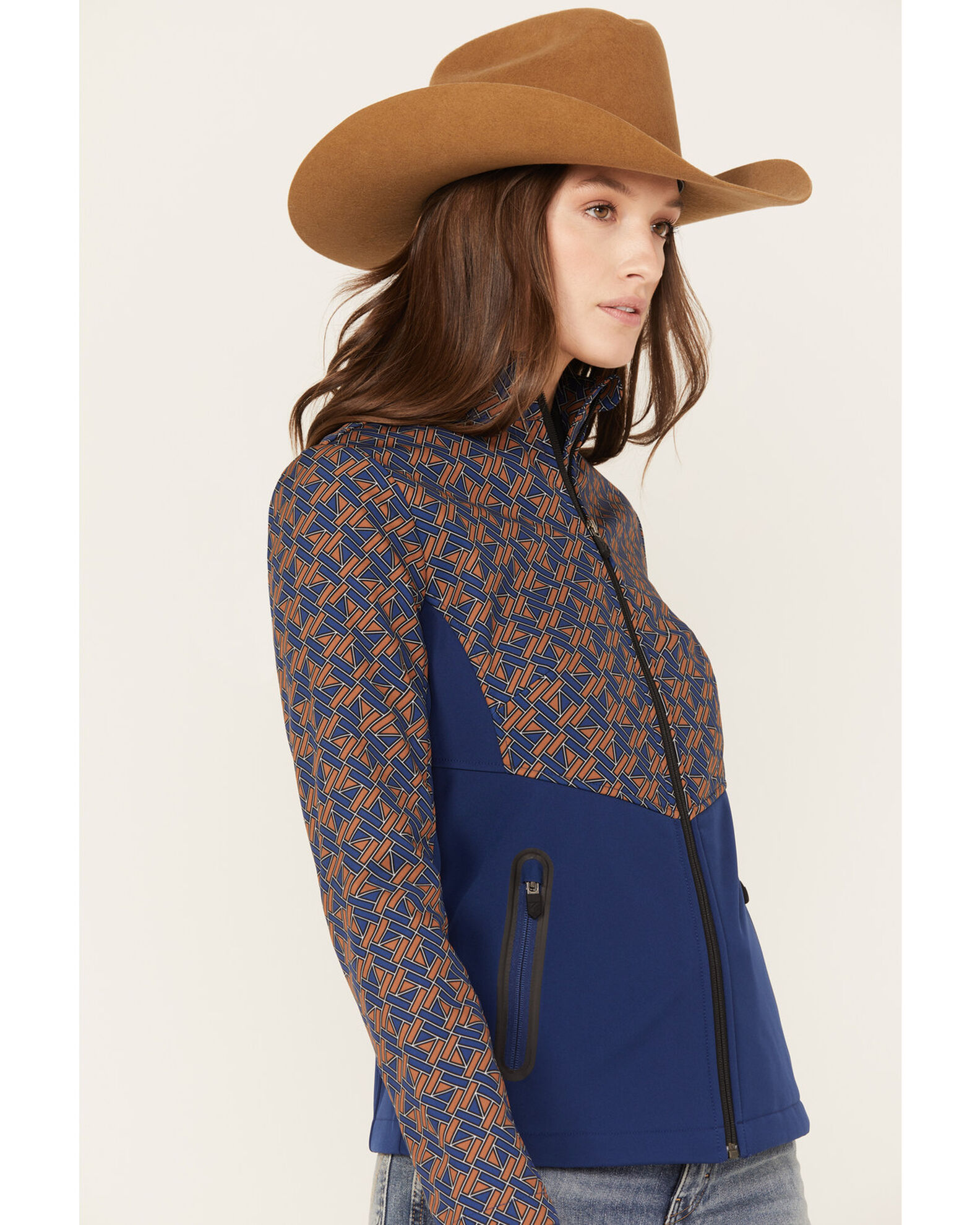 Rank 45® Womens Fannie Geo Print Softshell Jacket Royal Blue