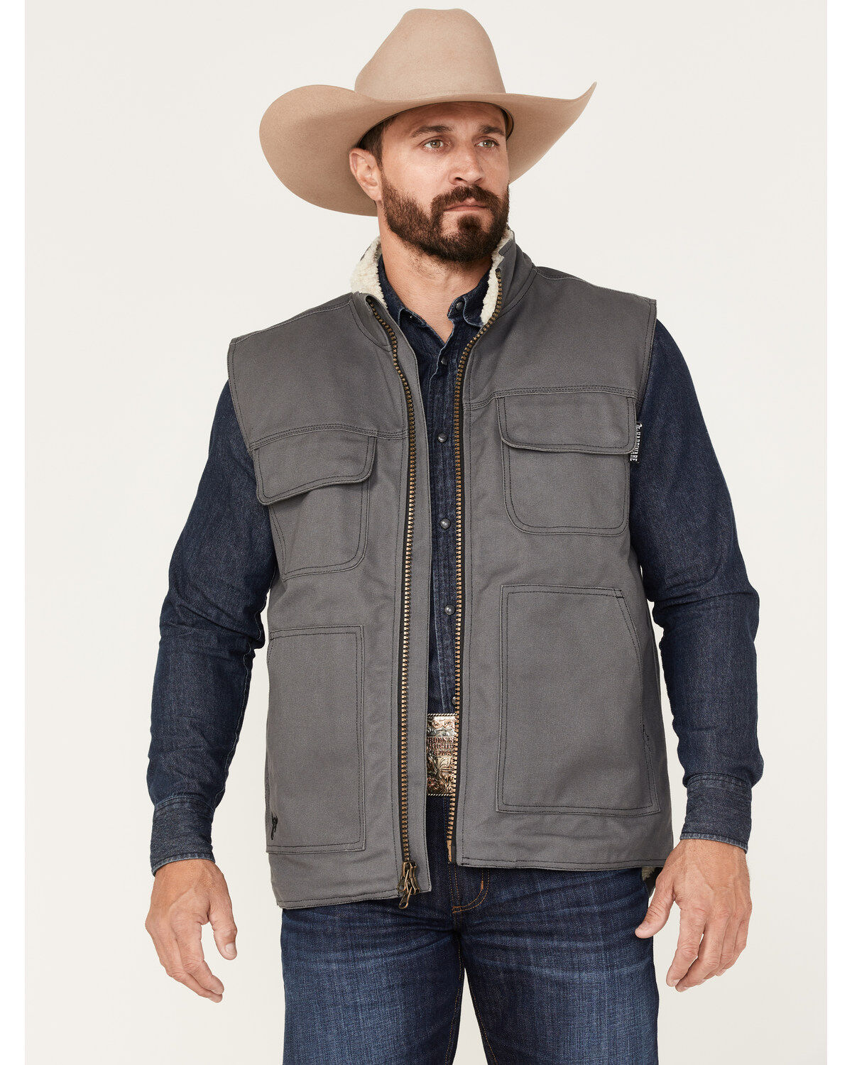 Cowboy Hardware Men's Ranch Canvas Berber Sherpa Lined Vest, Charcoal