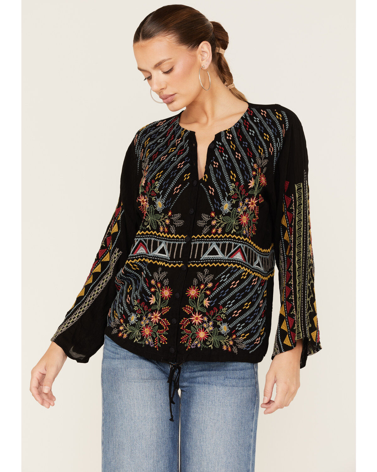 Johnny Was Women's Ezra Embroidered Blouse, Black